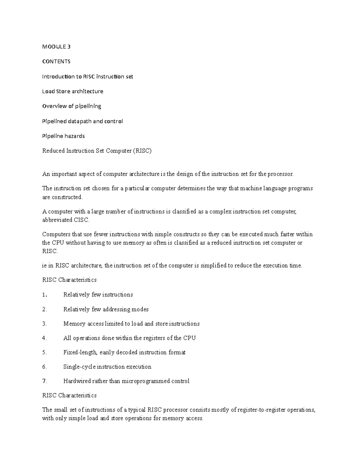 Module 3 Risc Instruction Pipelining Module 3 Contents Introduction To Risc Instruction Set