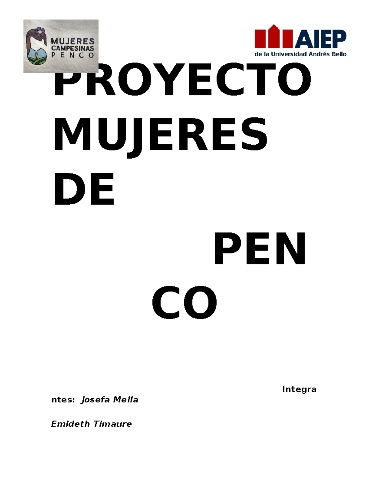 Timaure - Diagnostico - apunte - PROYECTO MUJERES DE PEN CO Integra ...