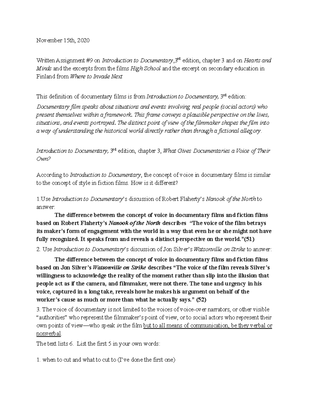 Film Assignment 9 - Professor Filippo's online course 2020. - November ...