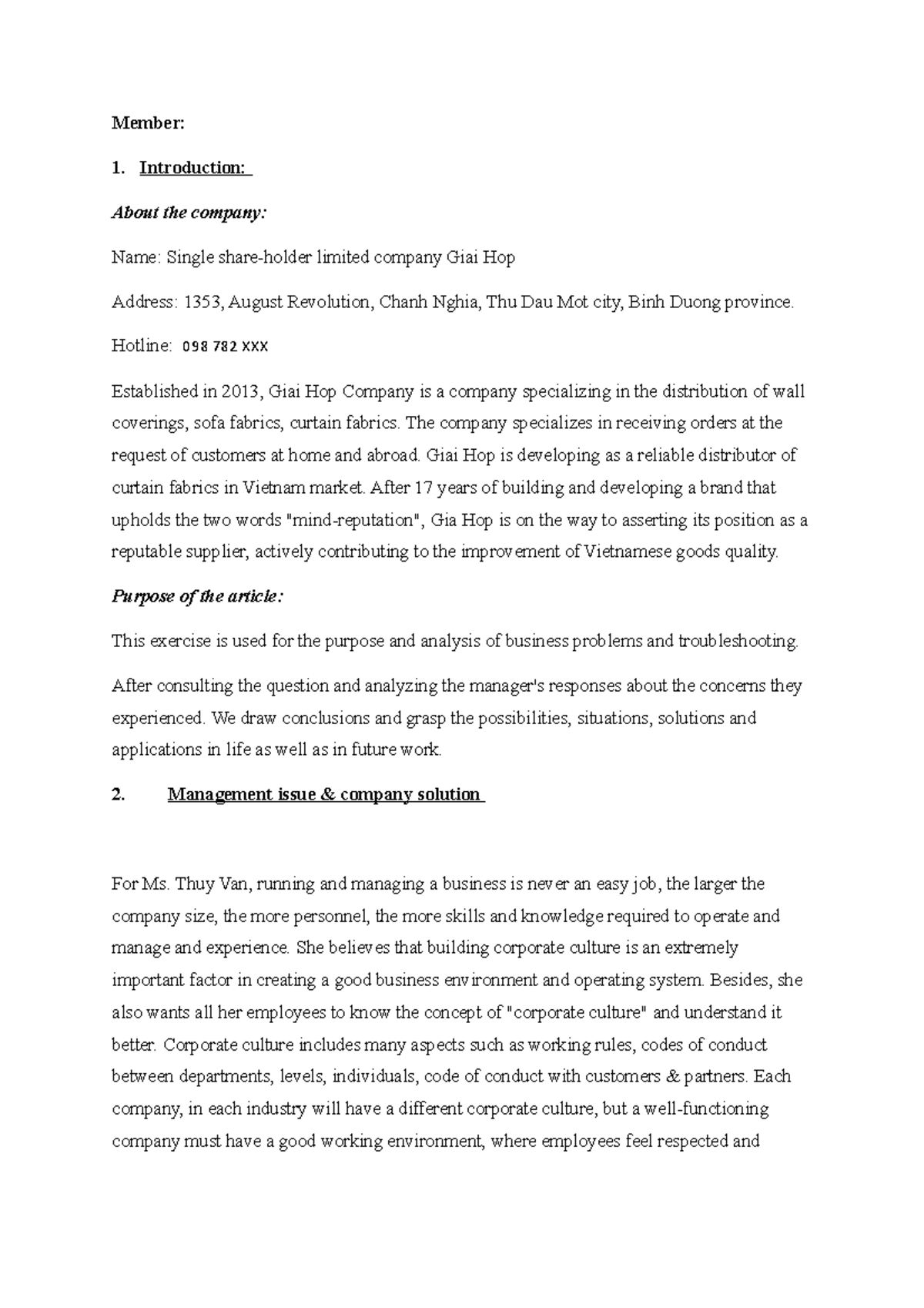 Group assignment mgt103 - Member: Introduction: About the company: Name ...