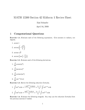 Midterm 2 Review Sheet - MATH 13300 Section 42 Midterm 2 Review Sheet ...