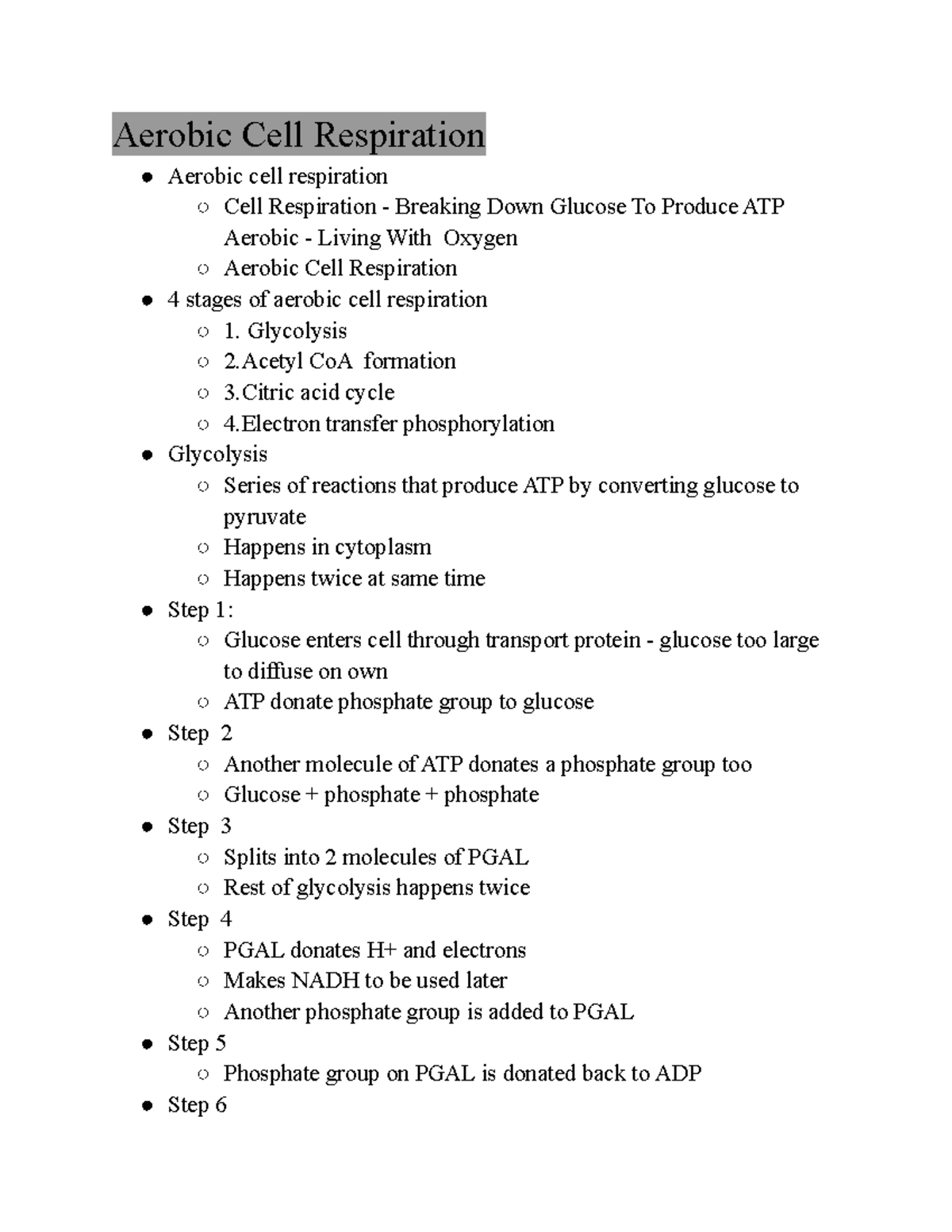 Intro to Biology Aerobic Cell Respiration - Aerobic Cell Respiration ...
