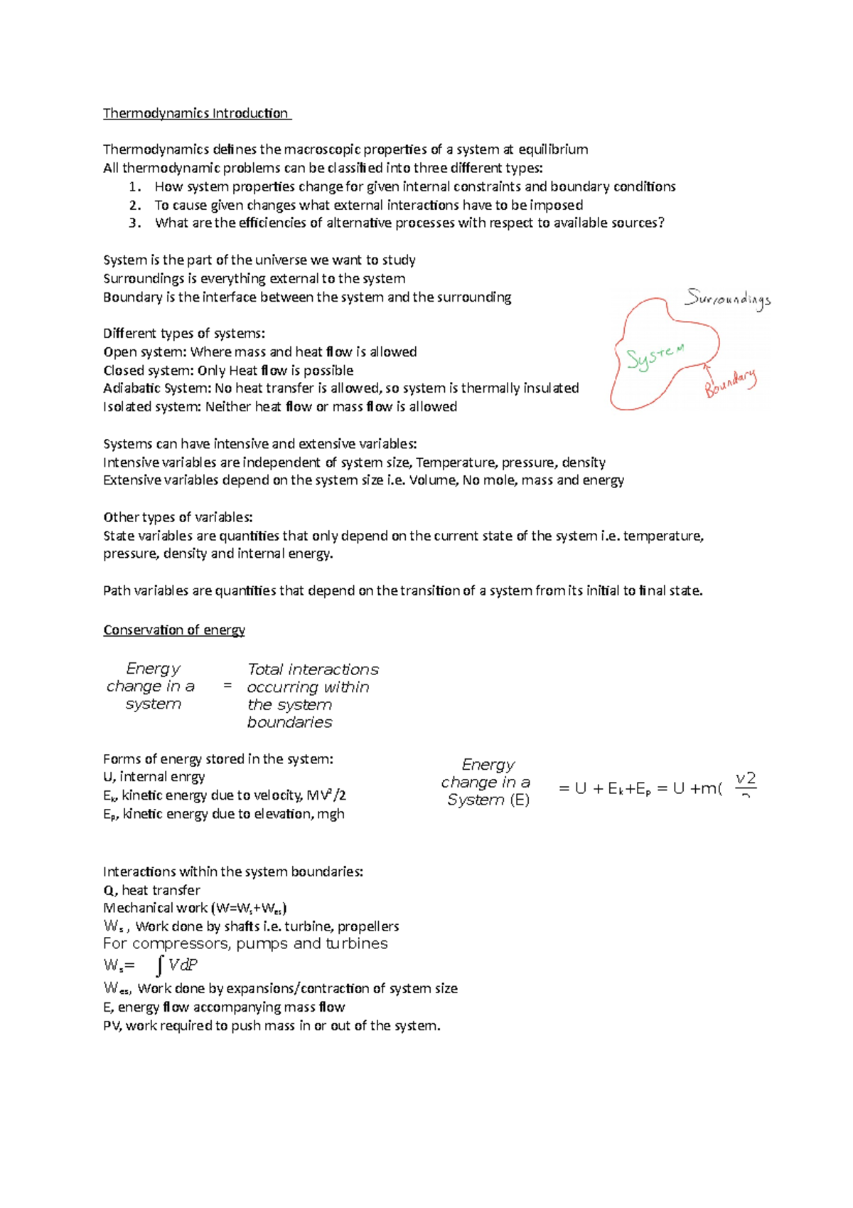 Thermodynamics notes (Autosaved) - Thermodynamics Introduction ...