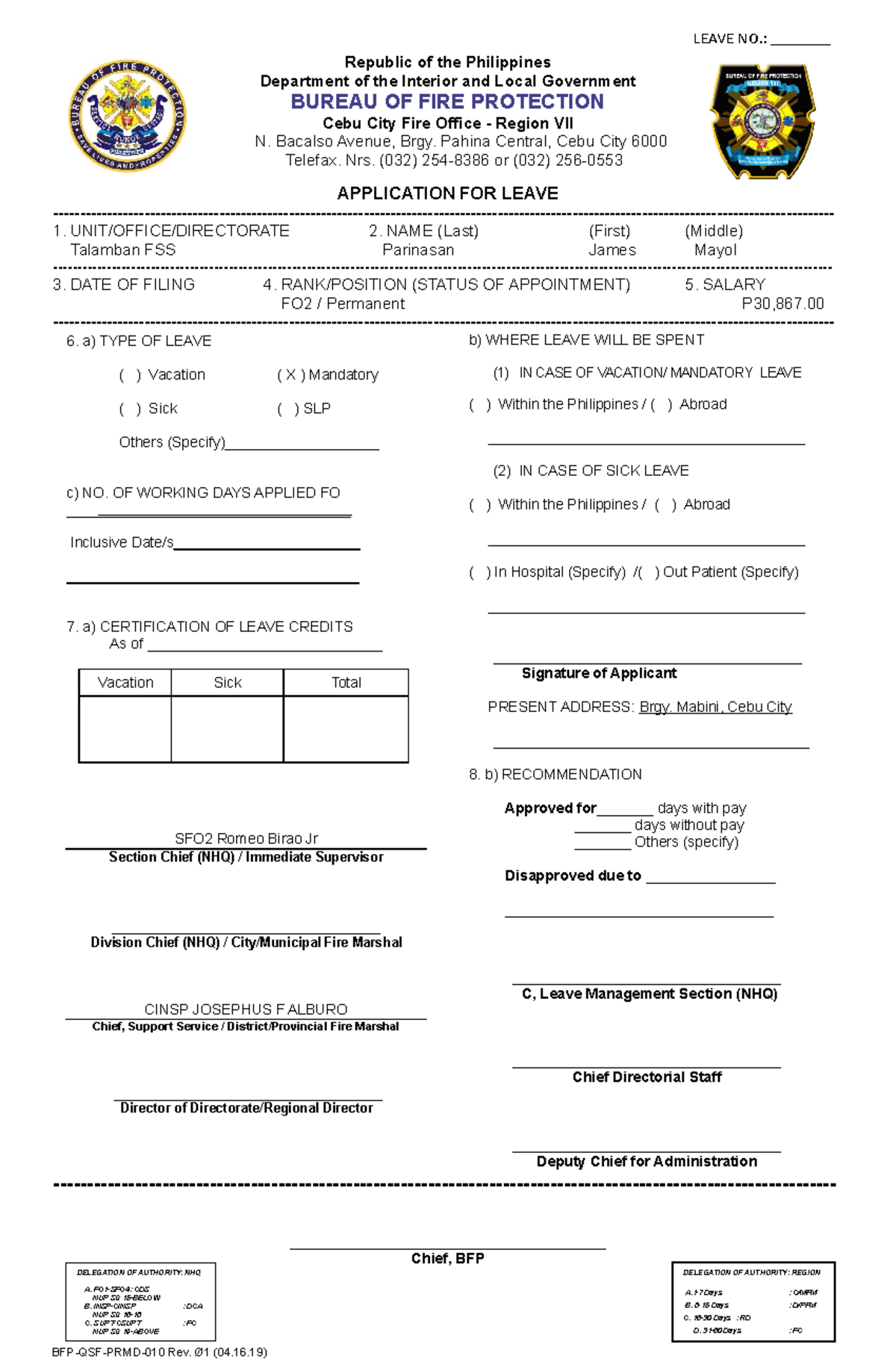 Leave form new - qwerty - Republic of the Philippines Department of the ...