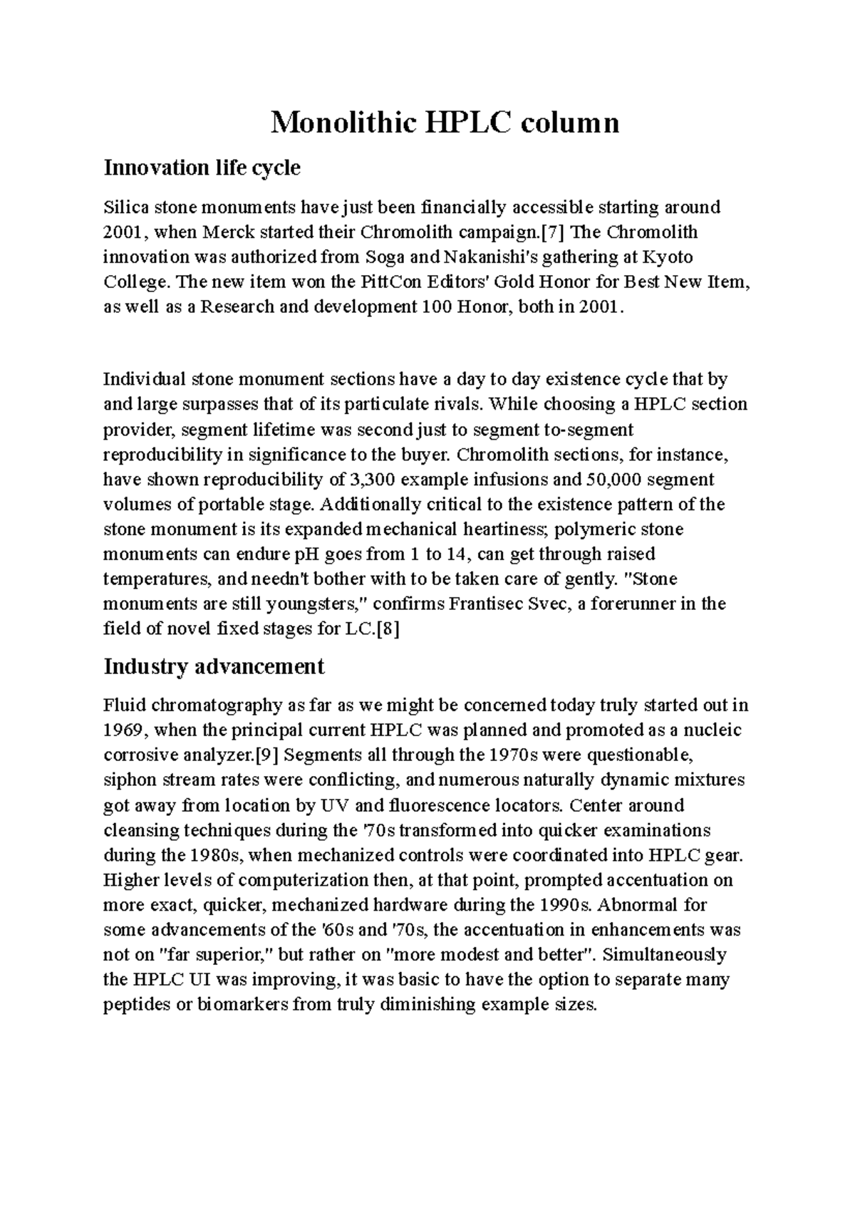 Monolithic HPLC colum 1 - Monolithic HPLC column Innovation life cycle ...