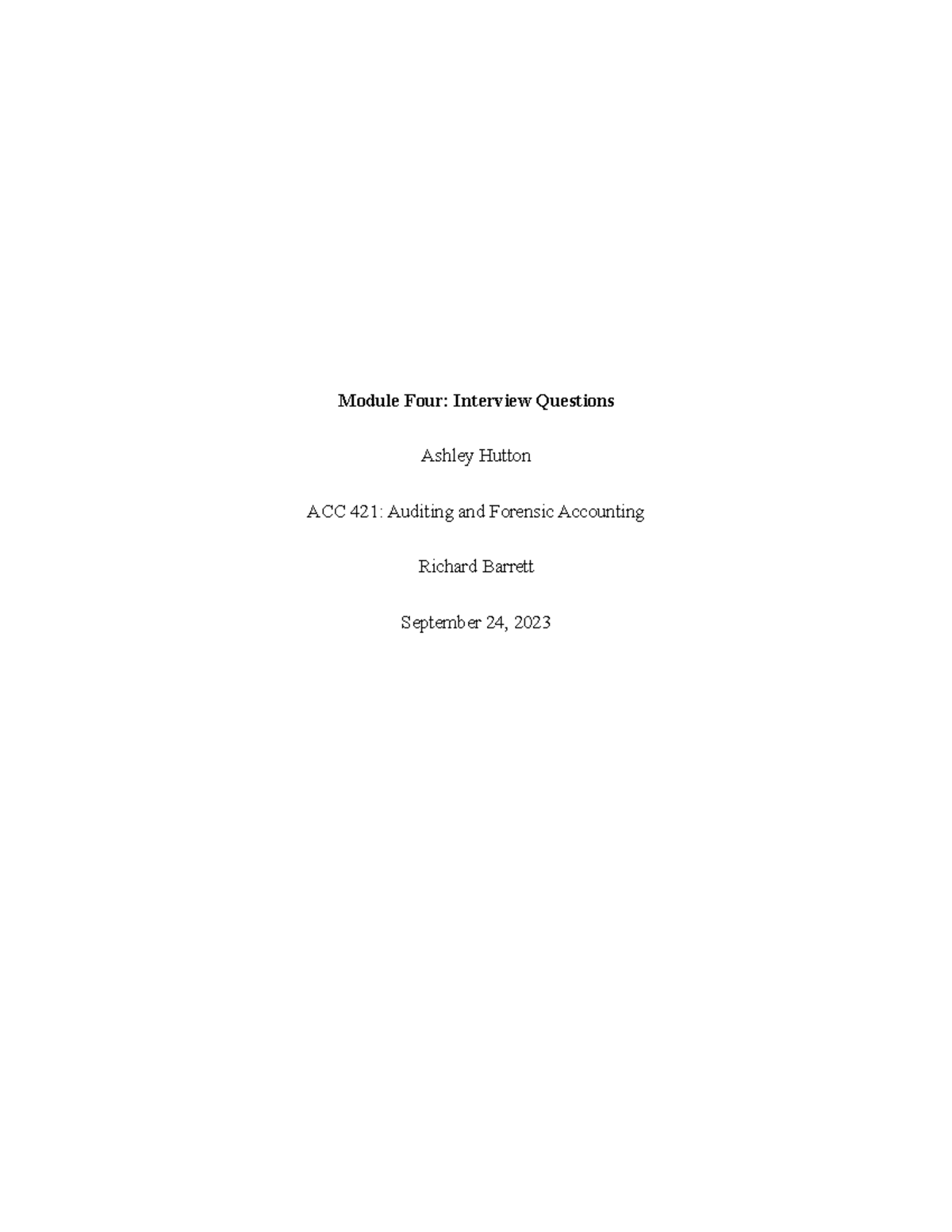 ACC 421 Module 4 Interview Questions - Module Four: Interview Questions ...