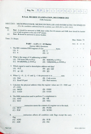 Nani. MMIT - ..... - 18ECC203J –MICROPROCESSOR, MICROCONTROLLER AND INTERFACING TECHNIQUES - Studocu