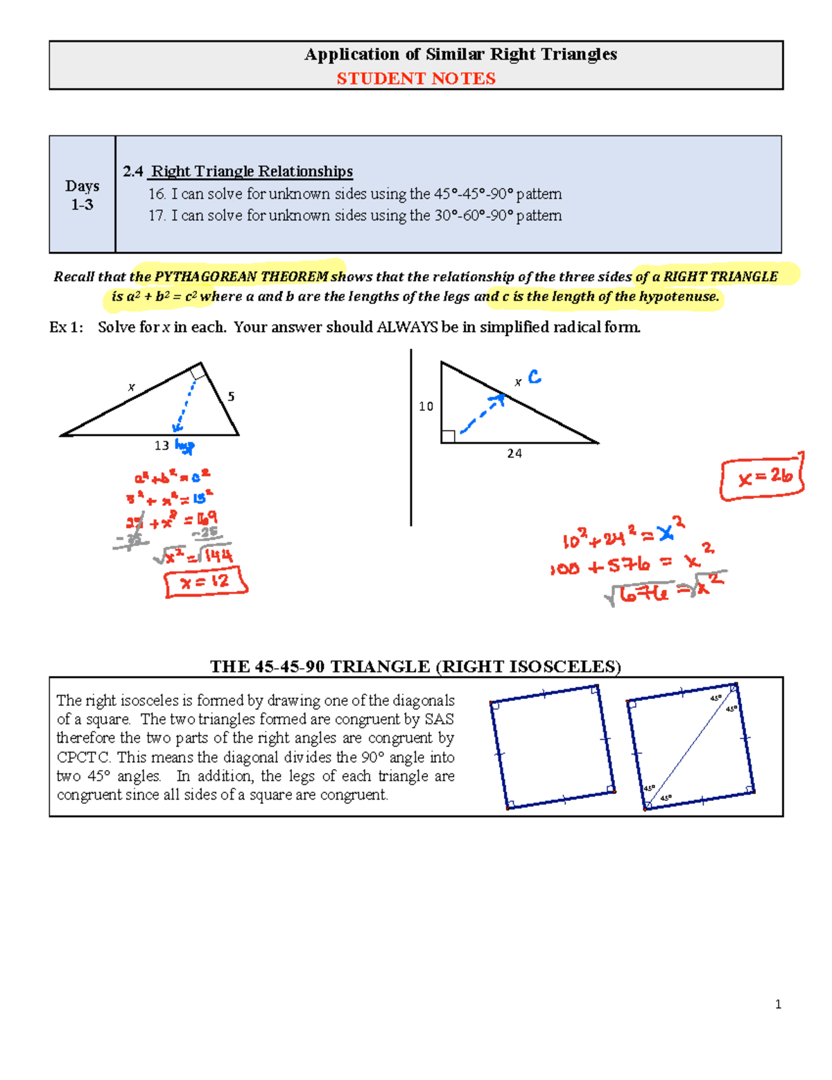 CP Geometry Notes - Application of Similar Right Triangles - 1 Recall ...