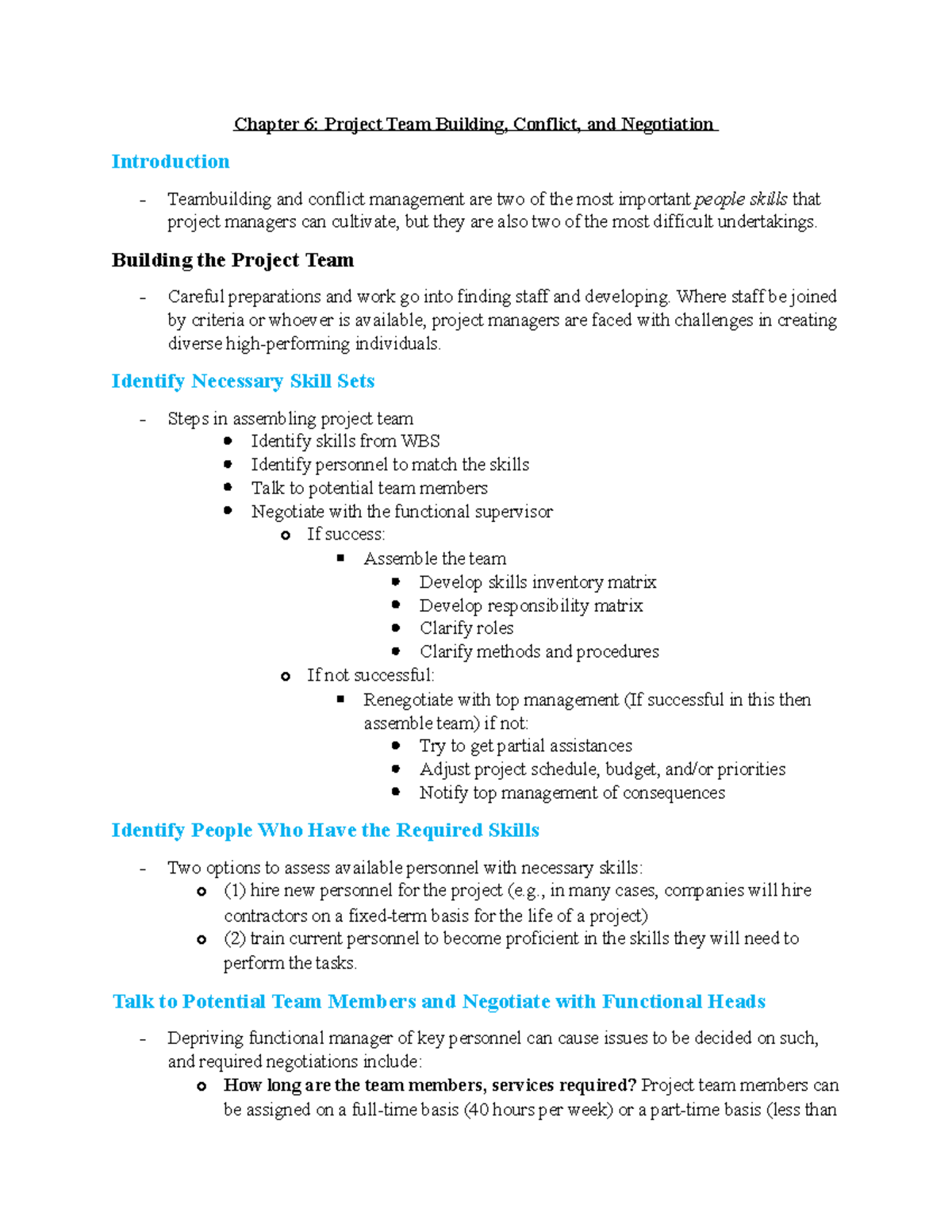 2021 – BMGT 422 Project Management - Ch 6 Notes - Chapter 6: Project ...