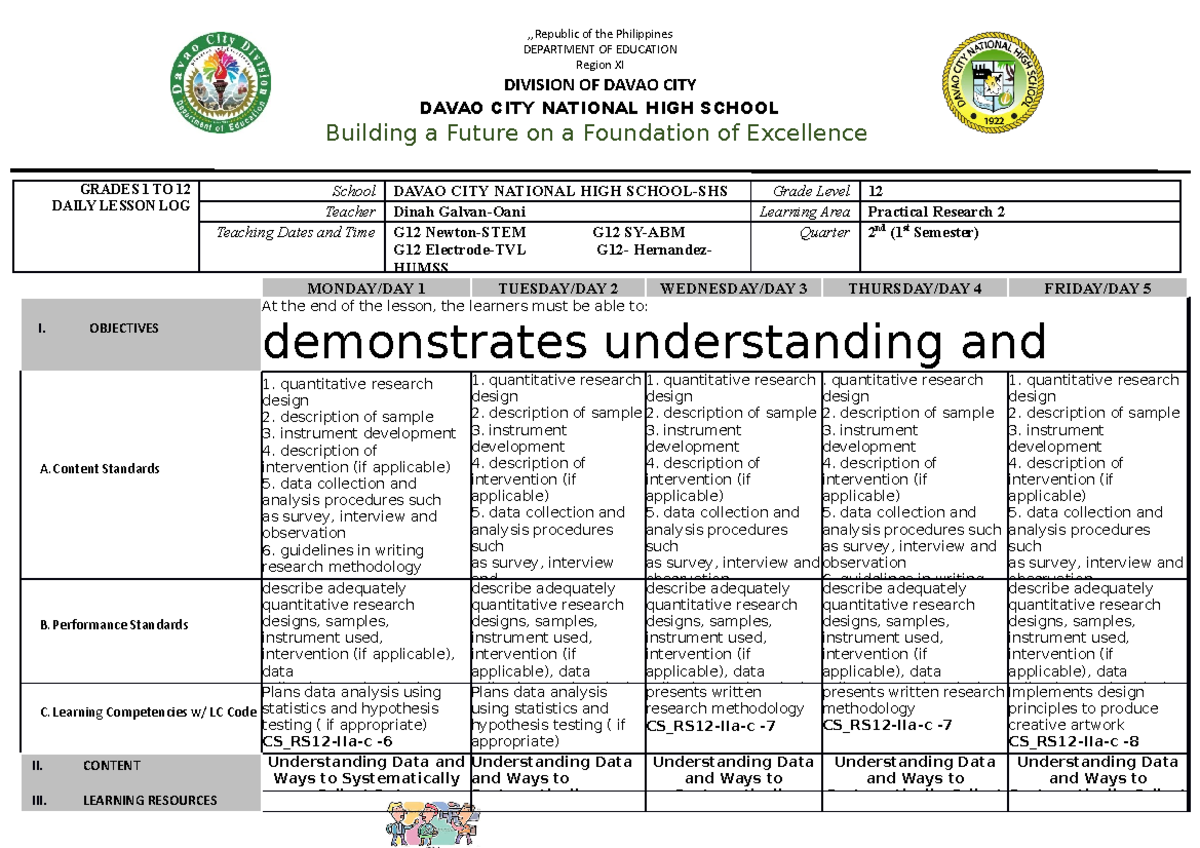 DLP for PR2-AR - DLP - ,,Republic of the Philippines DEPARTMENT OF ...
