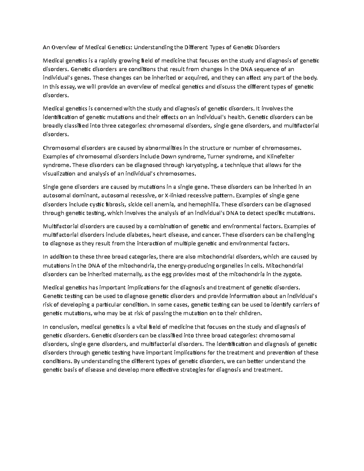 An Overview of Medical Genetics - Genetic disorders are conditions that ...