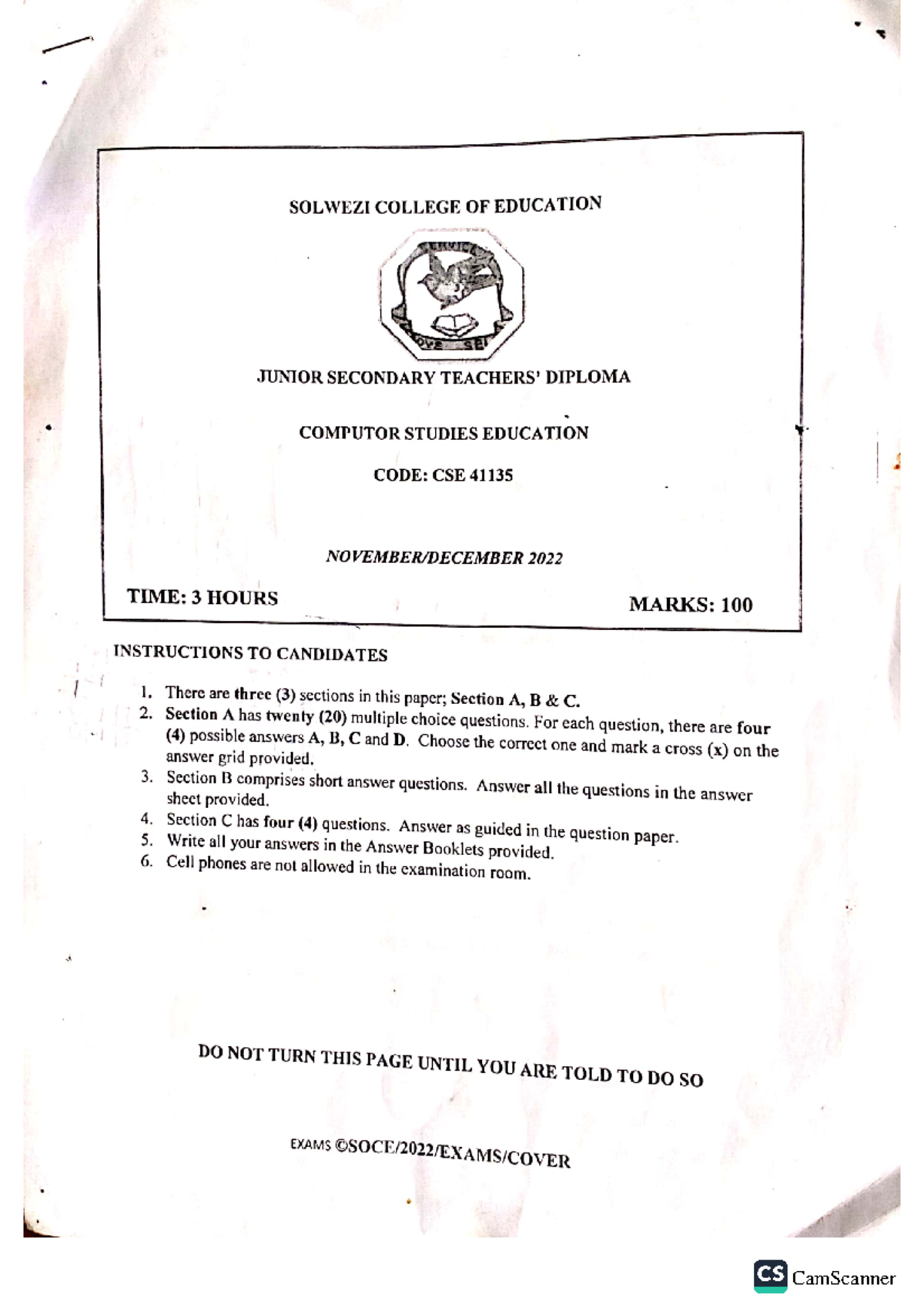 CSE promo exam 2022 - Introduction to computer - Studocu