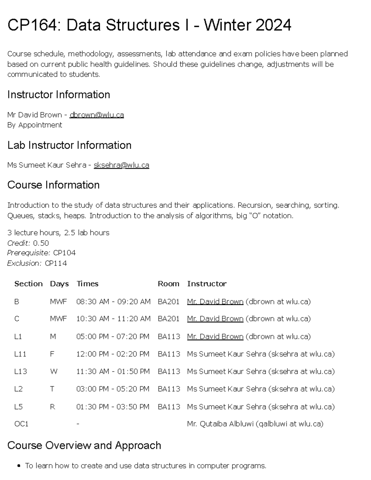 CP164 Syllabus - Summary Data structures I - CP164: Data Structures I ...