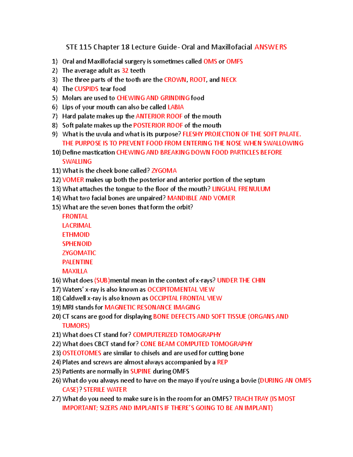 Ch18Lecture Guide Answers - STE 115 Chapter 18 Lecture Guide- Oral and ...