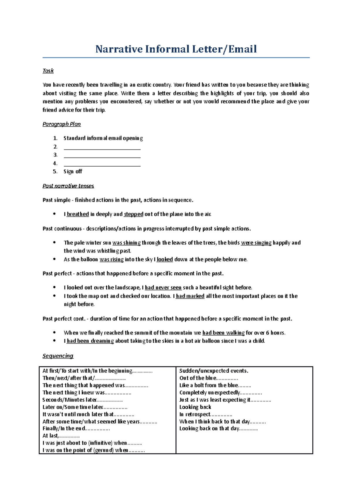 Informal narrative letter update - Narrative Informal Letter/Email Task ...
