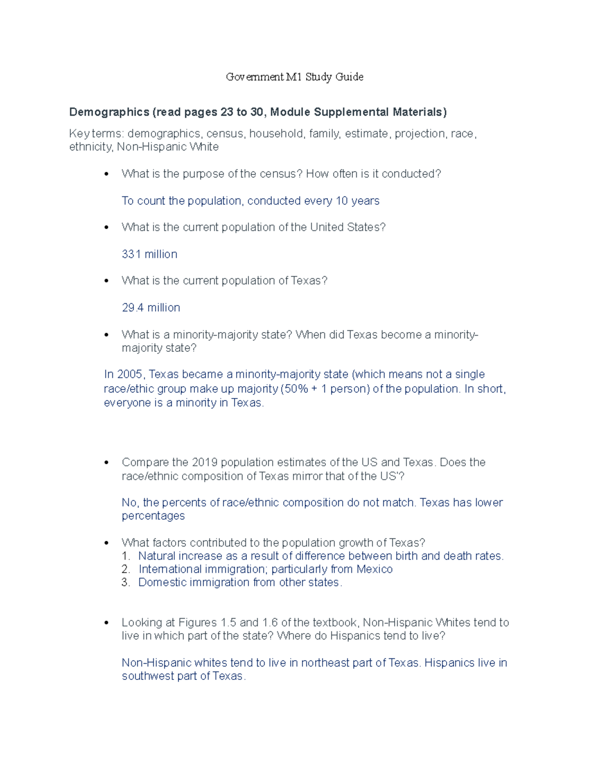 Government M1 Study Guide - Government M1 Study Guide Demographics ...