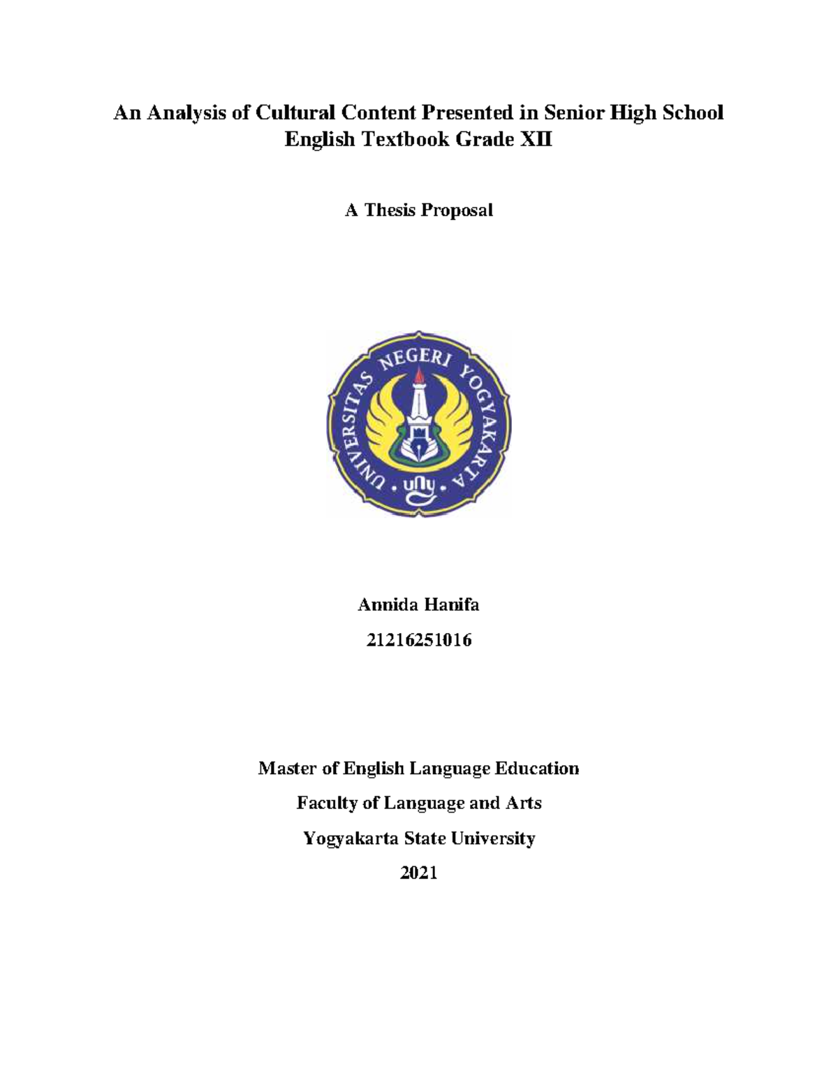 ERM Annida Hanifa 21216251016 Thesis Proposal - An Analysis of Cultural ...