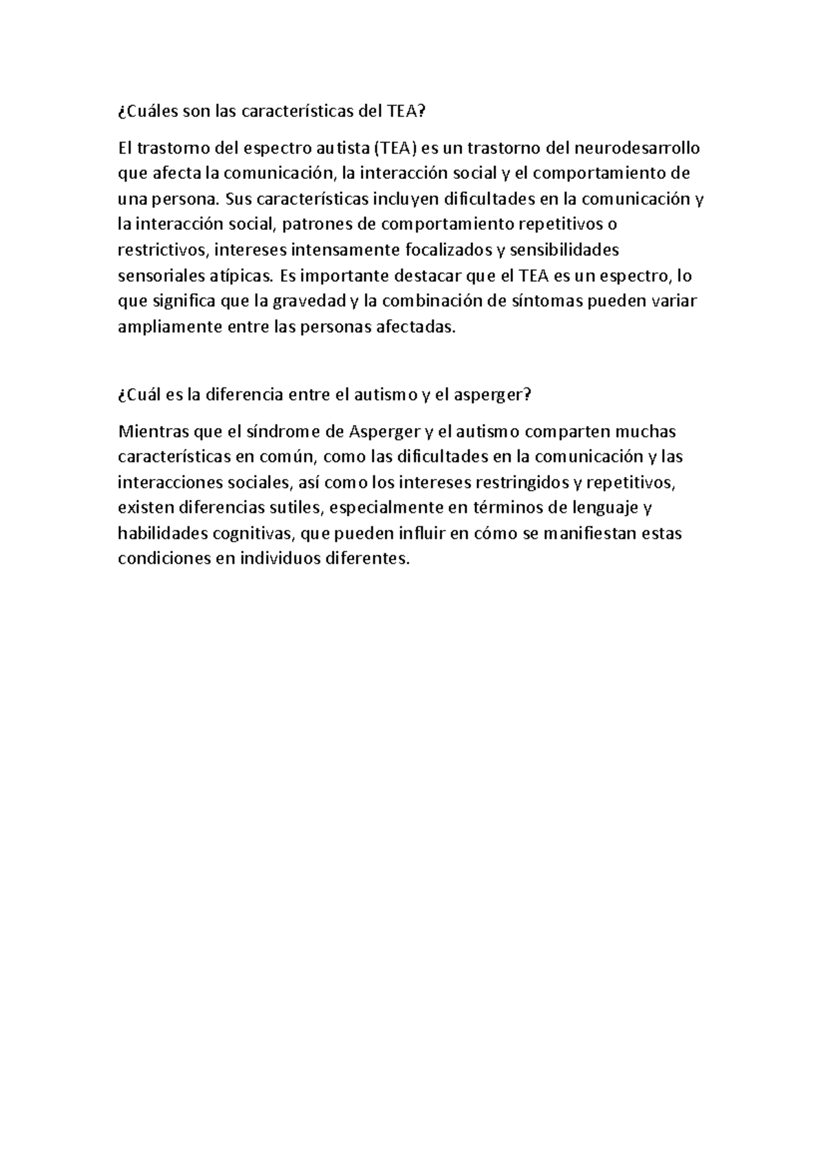 TEA - ¿Cuáles son las características del TEA? El trastorno del ...