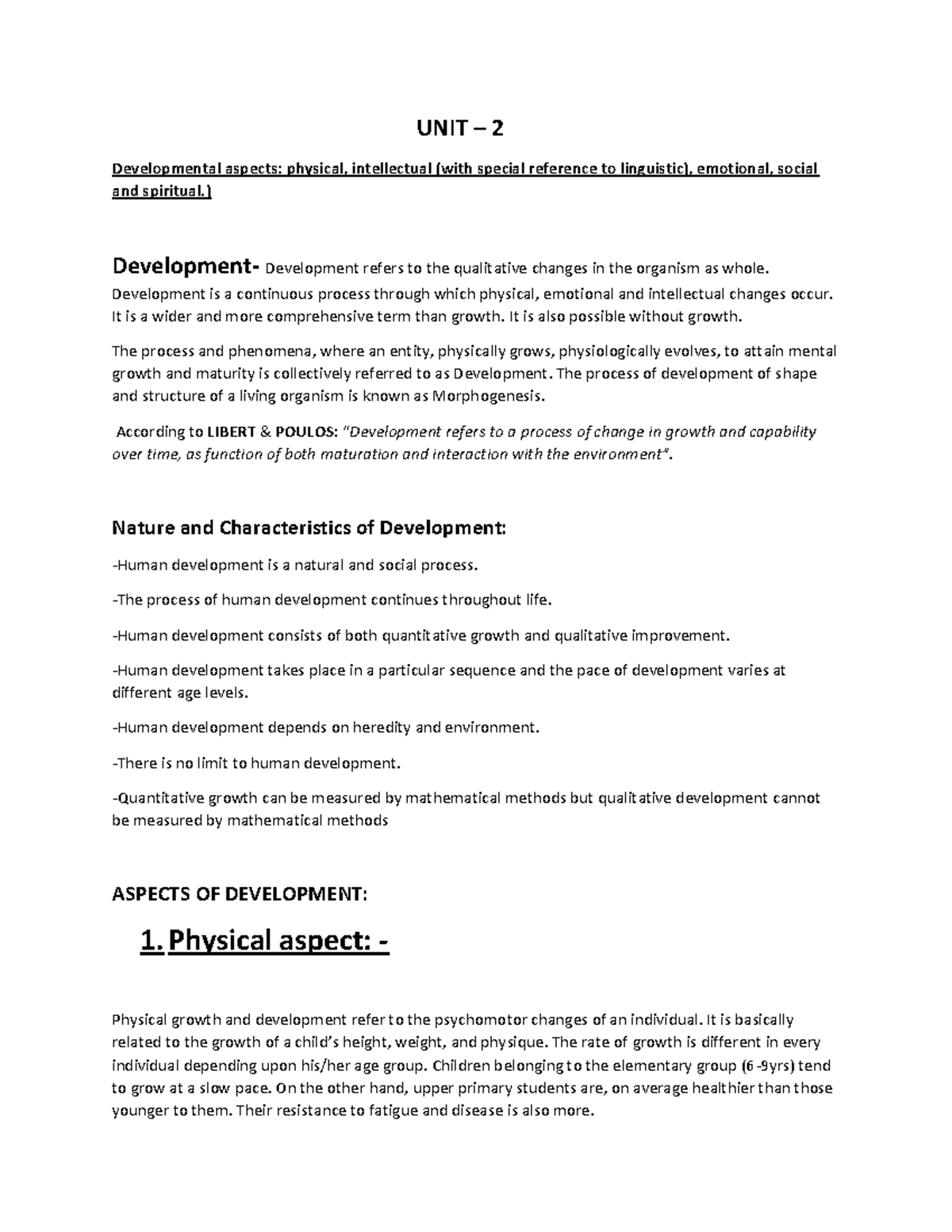 EDU 1 Notes UNIT 2-1 - Education - UNIT – 2 Developmental aspects ...