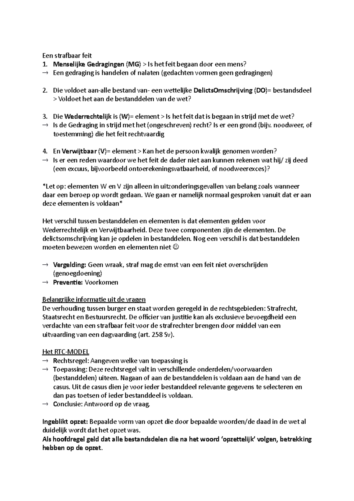 Strafrecht 1 - College-aantekeningen 1-3 - Een strafbaar feit ...