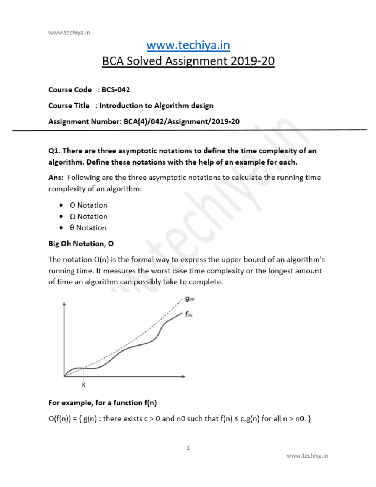 Bcs 042 Introduction To Algorithm Design Solved Assignment 2019 20 Computer Applications In 5136