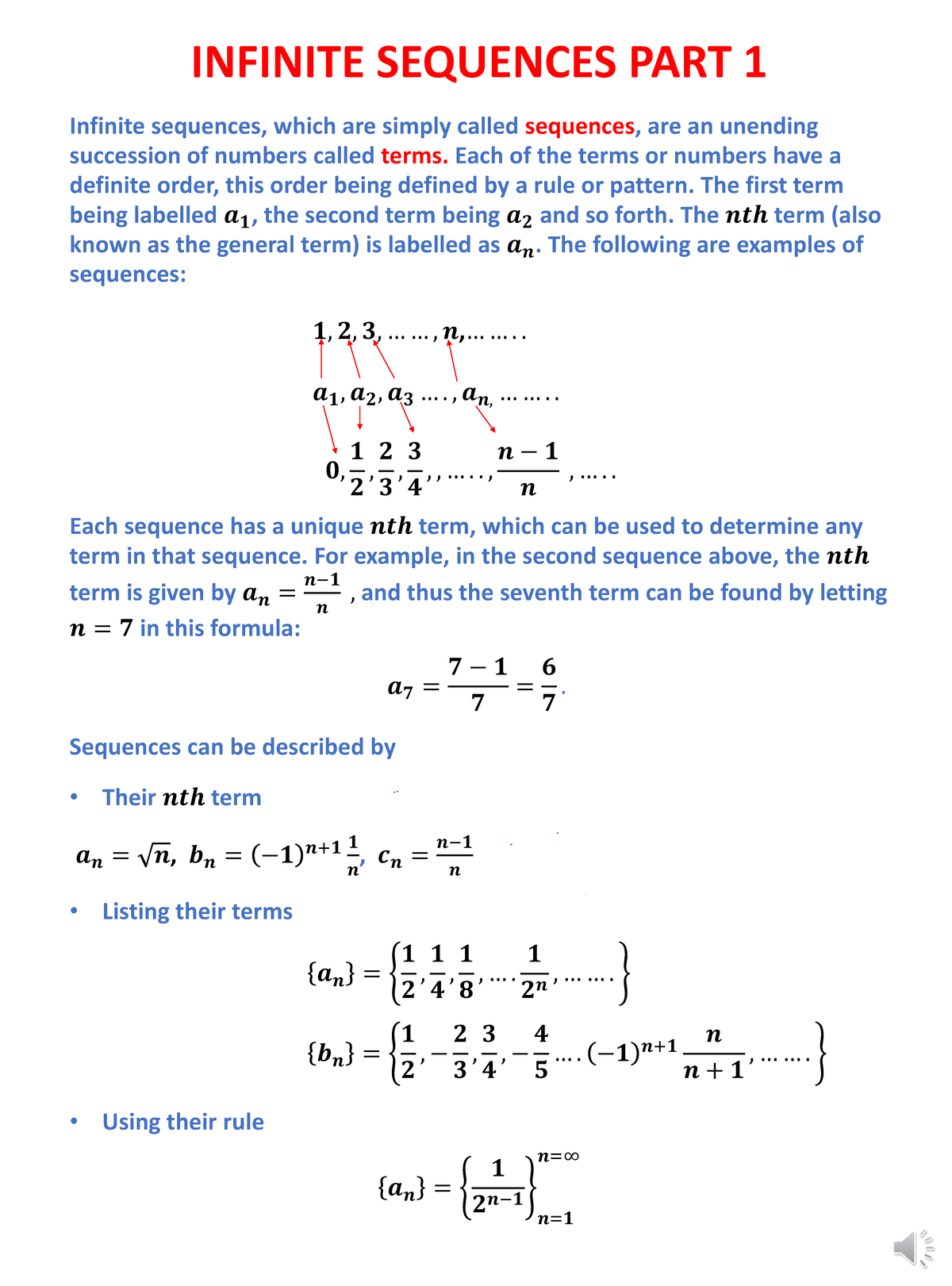 MATH161 Sequences Part 1 - INFINITE SEQUENCES PART 1 Infinite sequences, which are simply called ...