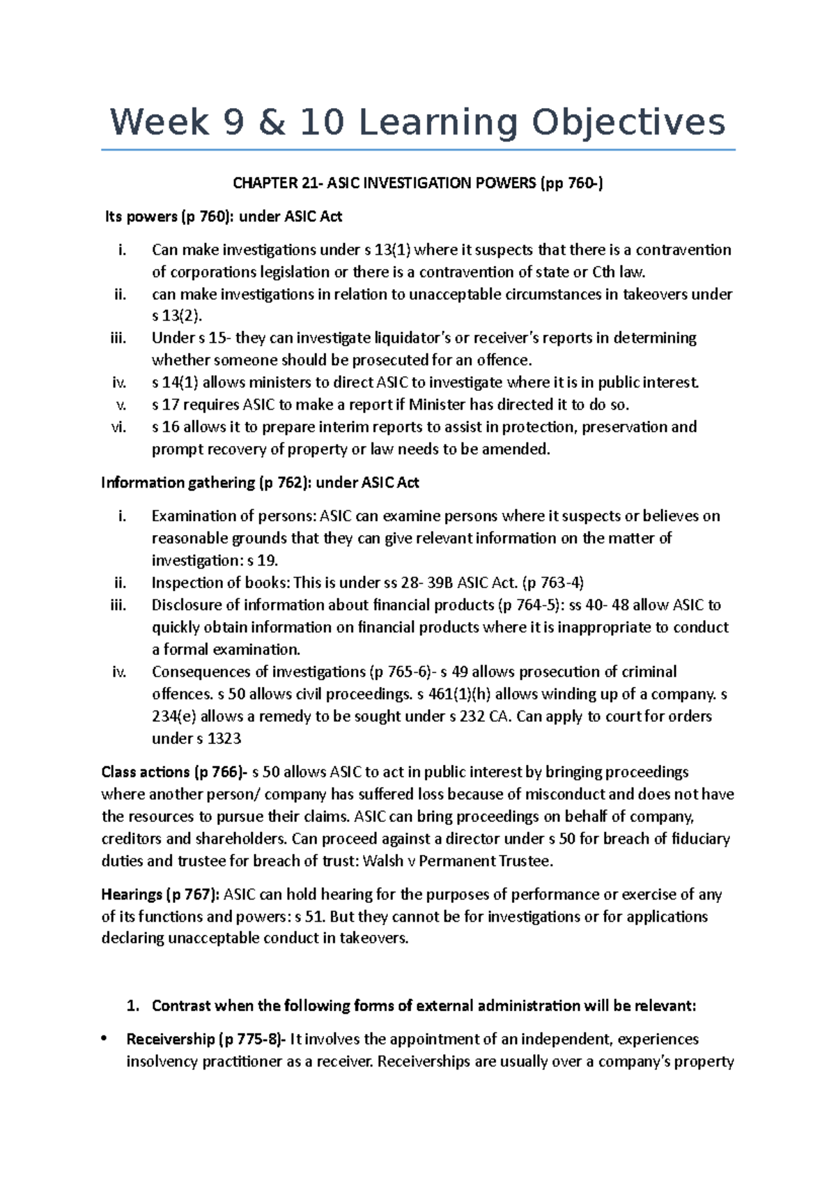 Week 9 Learning Objectives - Week 9 &amp; 10 Learning Objectives ...