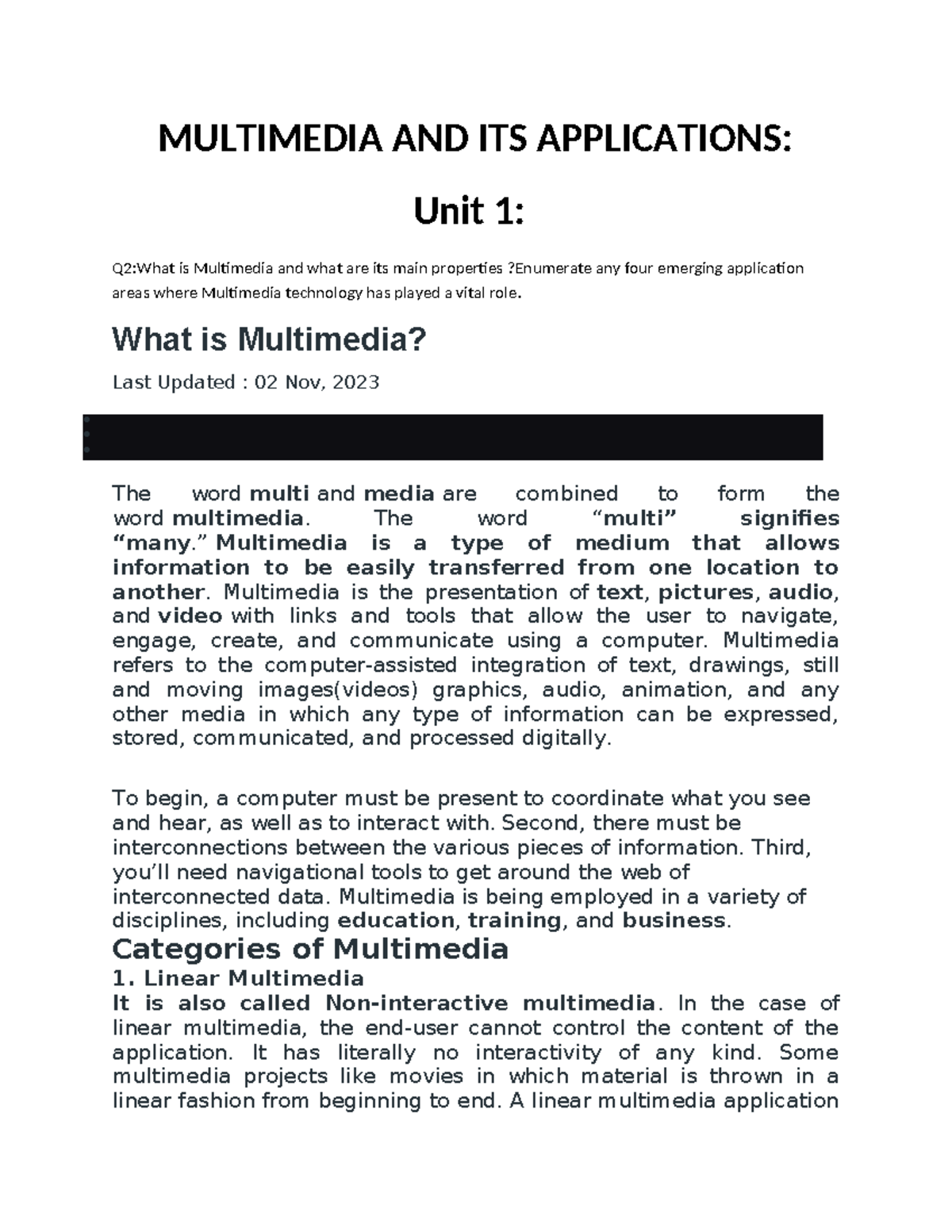 Multimedia AND ITS Applications - MULTIMEDIA AND ITS APPLICATIONS: Unit ...