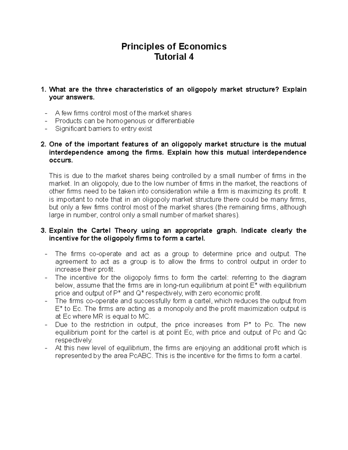 Tutorial 4 Oligopoly Principles of Economics - Principles of Economics ...