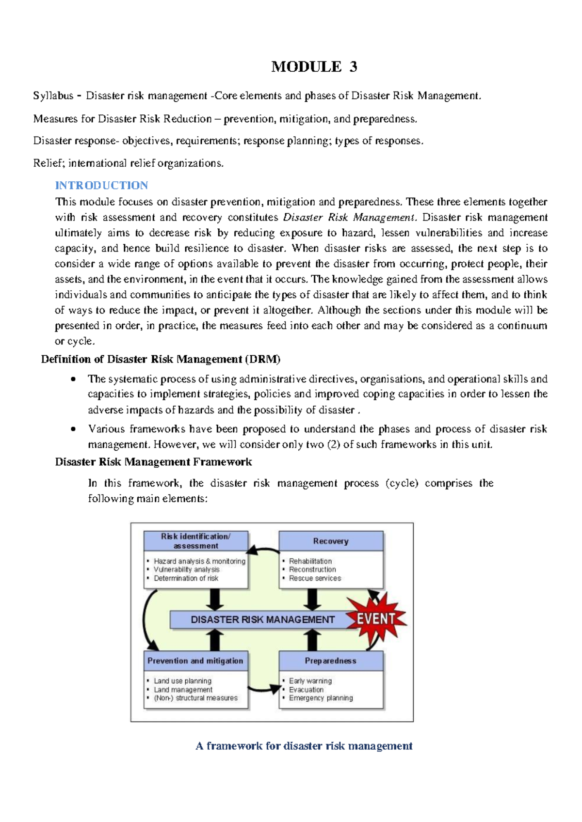 Module 3 MCN301 Disaster Management - MODULE 3 Syllabus - Disaster risk ...