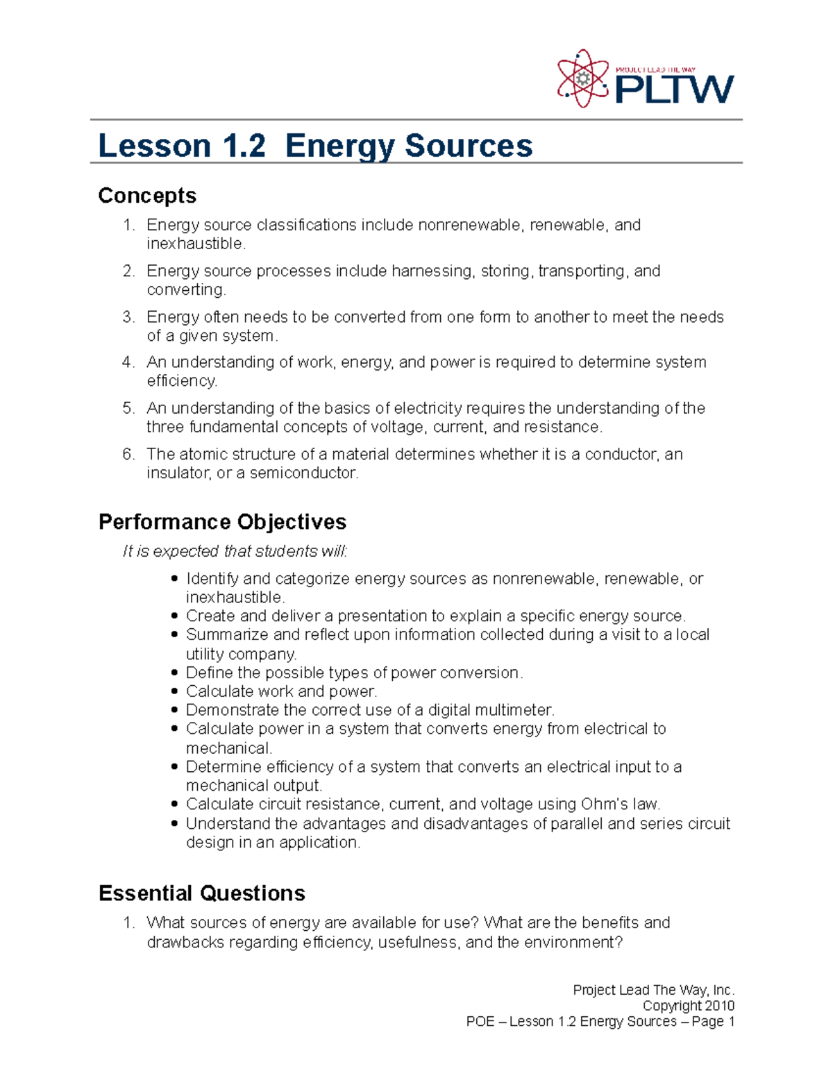 L1 2Energy Sources For 1/2/21 - Lesson 1 Energy Sources Concepts Energy ...