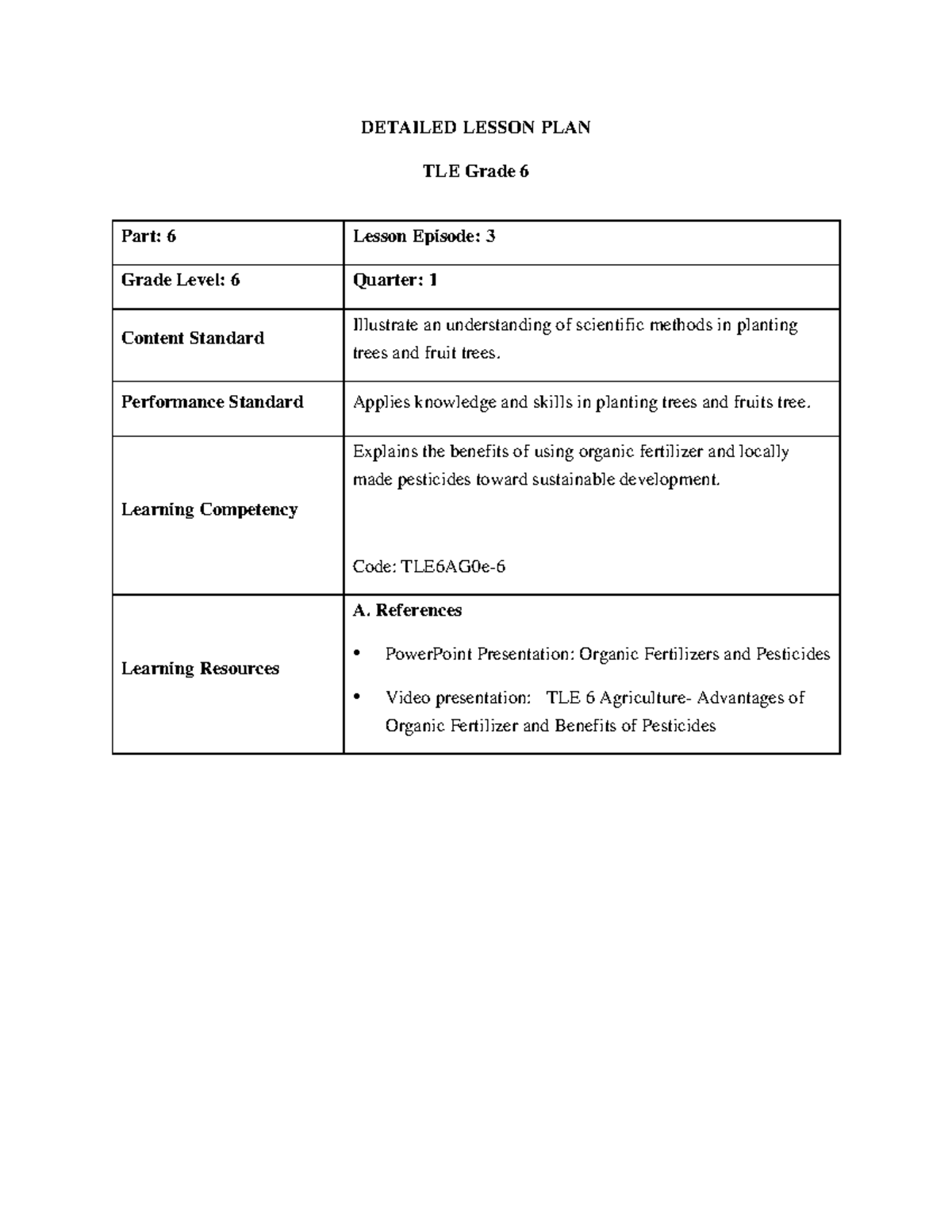 Sebastian, Glenn - EPP DLP - DETAILED LESSON PLAN TLE Grade 6 Part: 6 ...