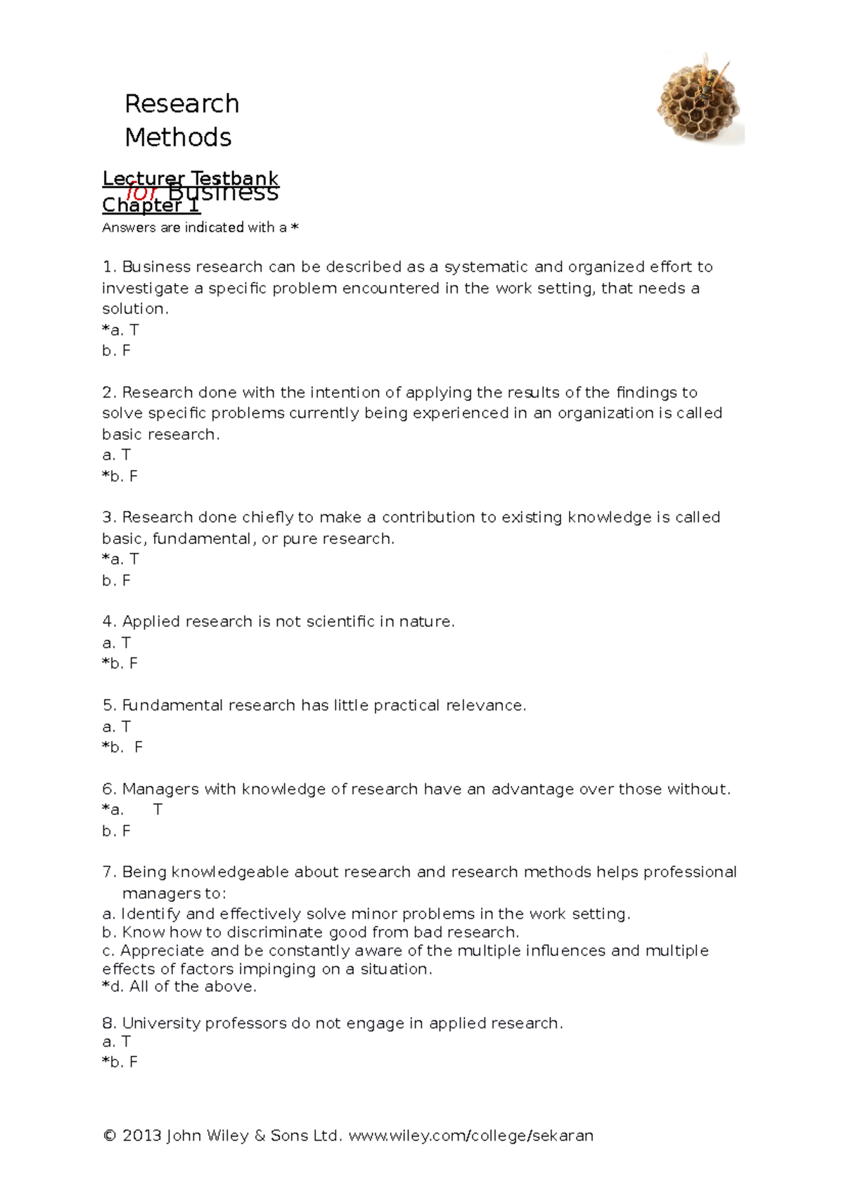 269852509 Test Bank Uma Sekaran Chapter 1 - Research Methods for ...