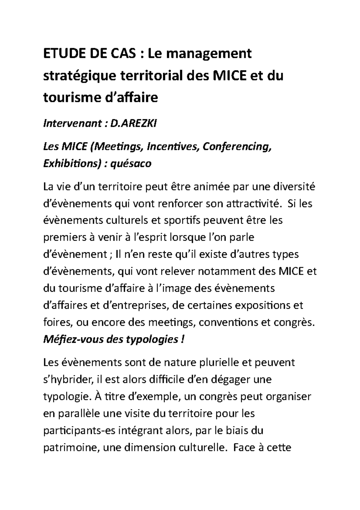 Etude DE CAS-le management stratégique territoriale - ETUDE DE CAS : Le ...