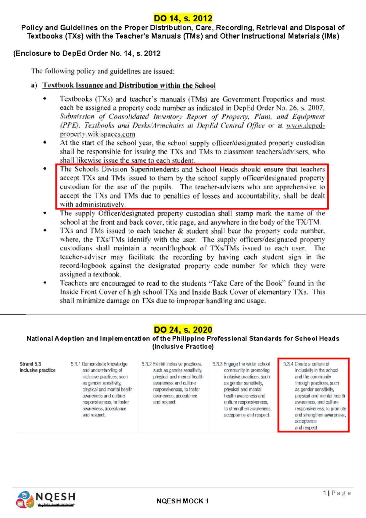 Nqesh Reviewer Mock Test Part 1 2 - 1 | P a g e Policy and Guidelines ...
