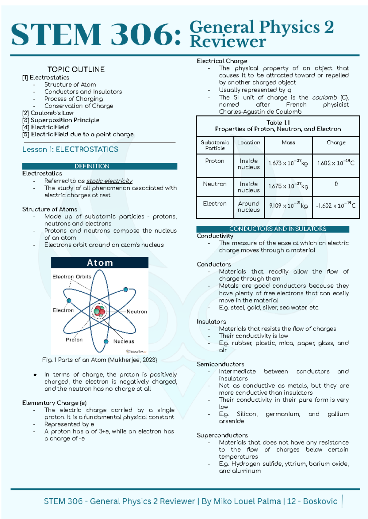 Physics 2- Reviewer - yes - TOPIC OUTLINE ####### [1] Electrostatics ...