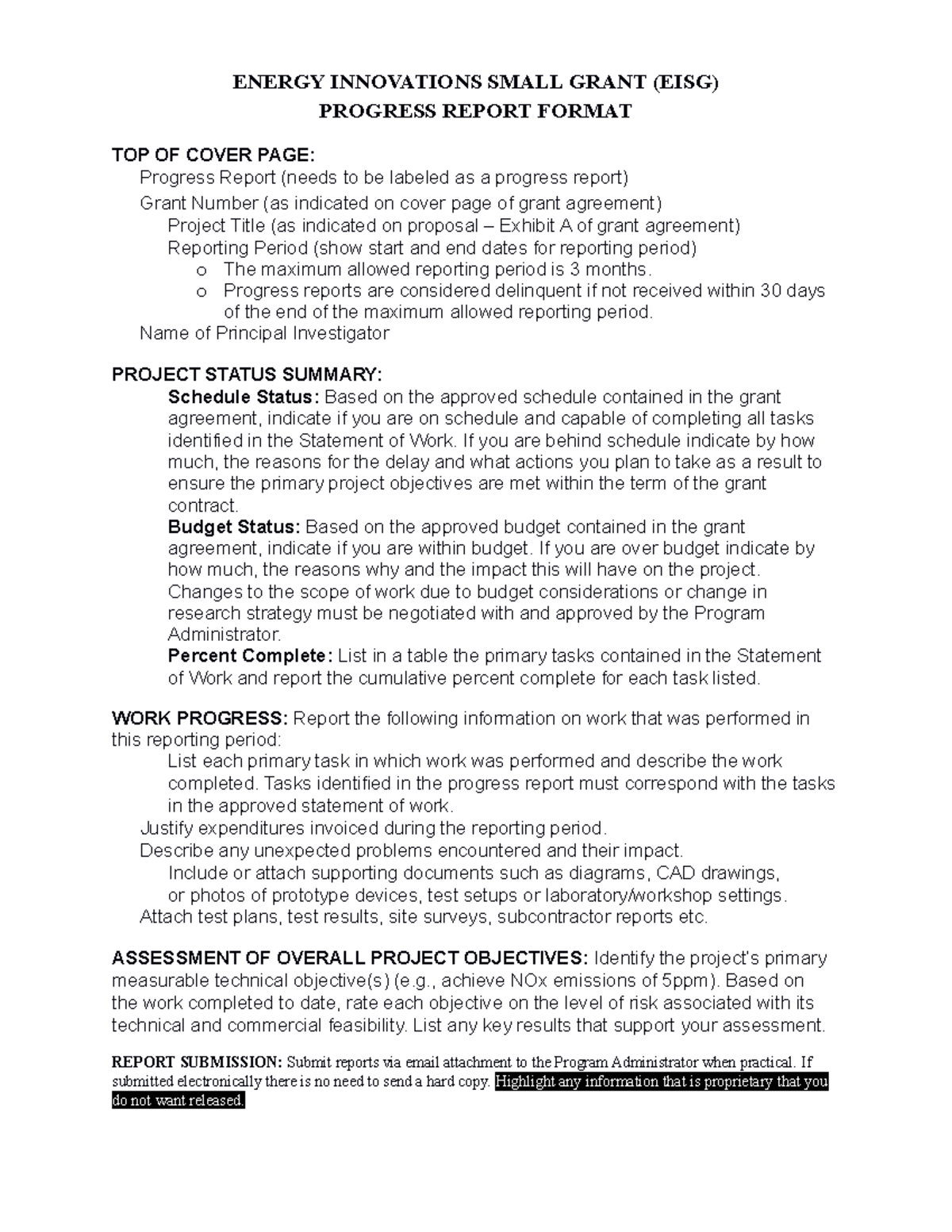 Progress report template 03 - ENERGY INNOVATIONS SMALL GRANT (EISG ...