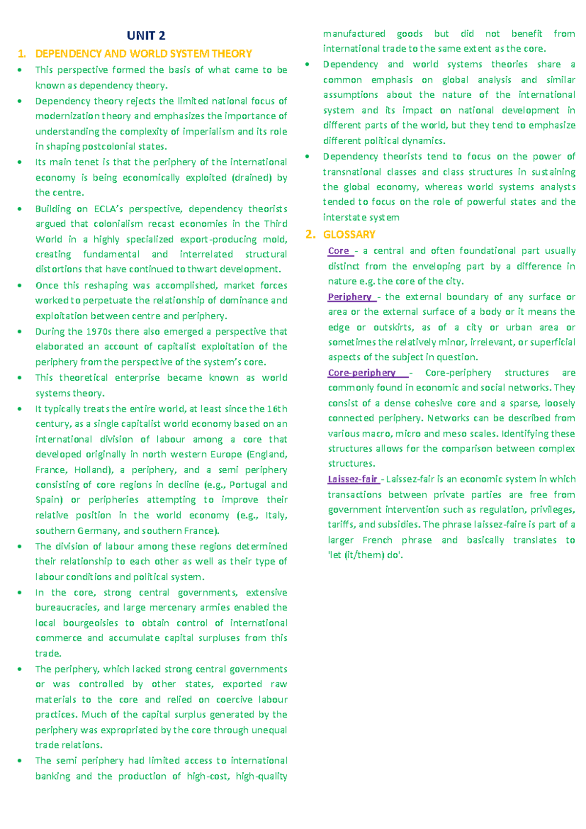 World system theory - UNIT 2 1. DEPENDENCY AND WORLD SYSTEM THEORY This ...