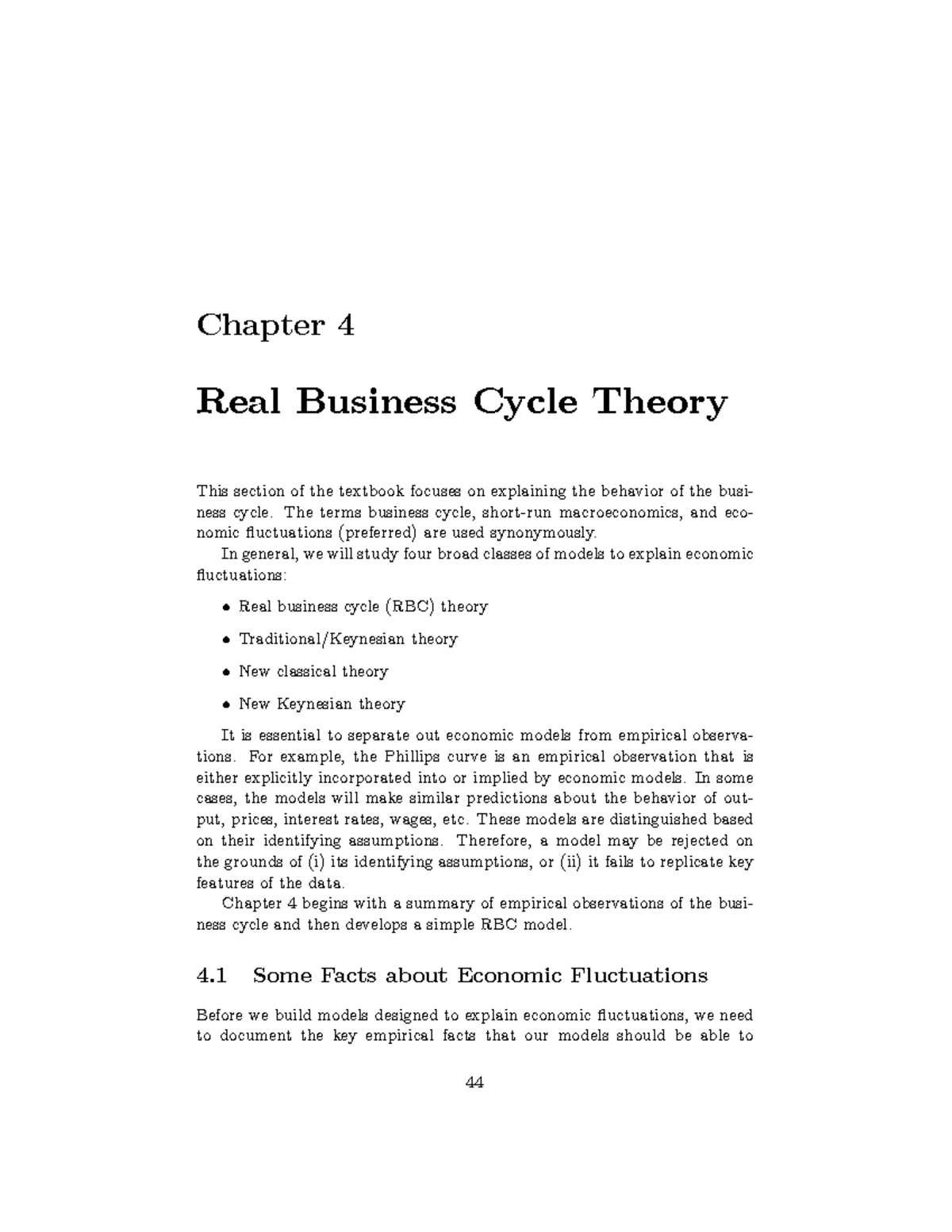 Notes on RBC theory - Chapter 4 Real Business Cycle Theory This section ...
