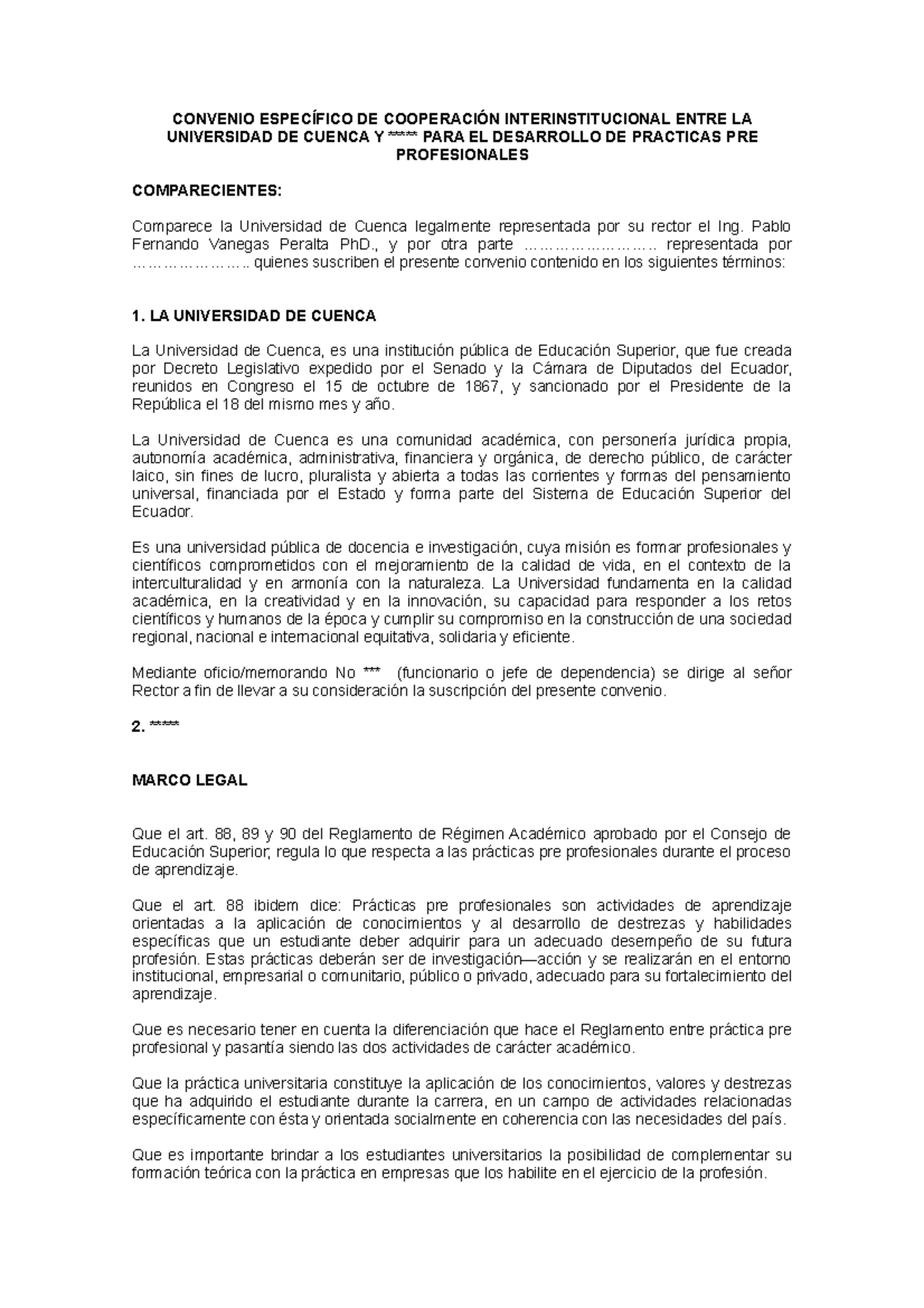 Modelo Convenio practicas pre profesionales 3 - CONVENIO ESPECÍFICO DE ...