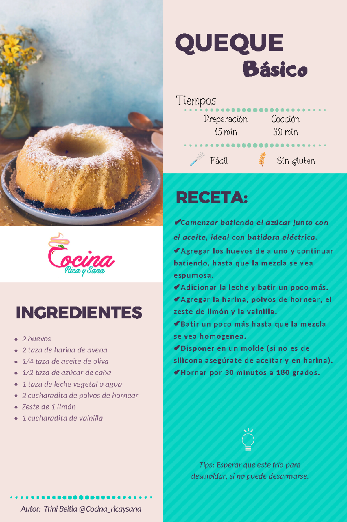 Queque-básico - QUEQUE INGREDIENTES 2 huevos 2 taza de harina de avena ...