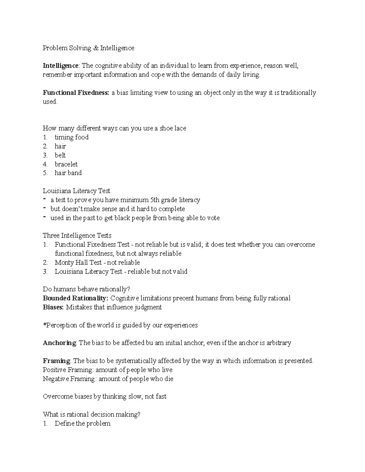 Problem Solving and Intelligence Lecture Notes - Problem Solving ...
