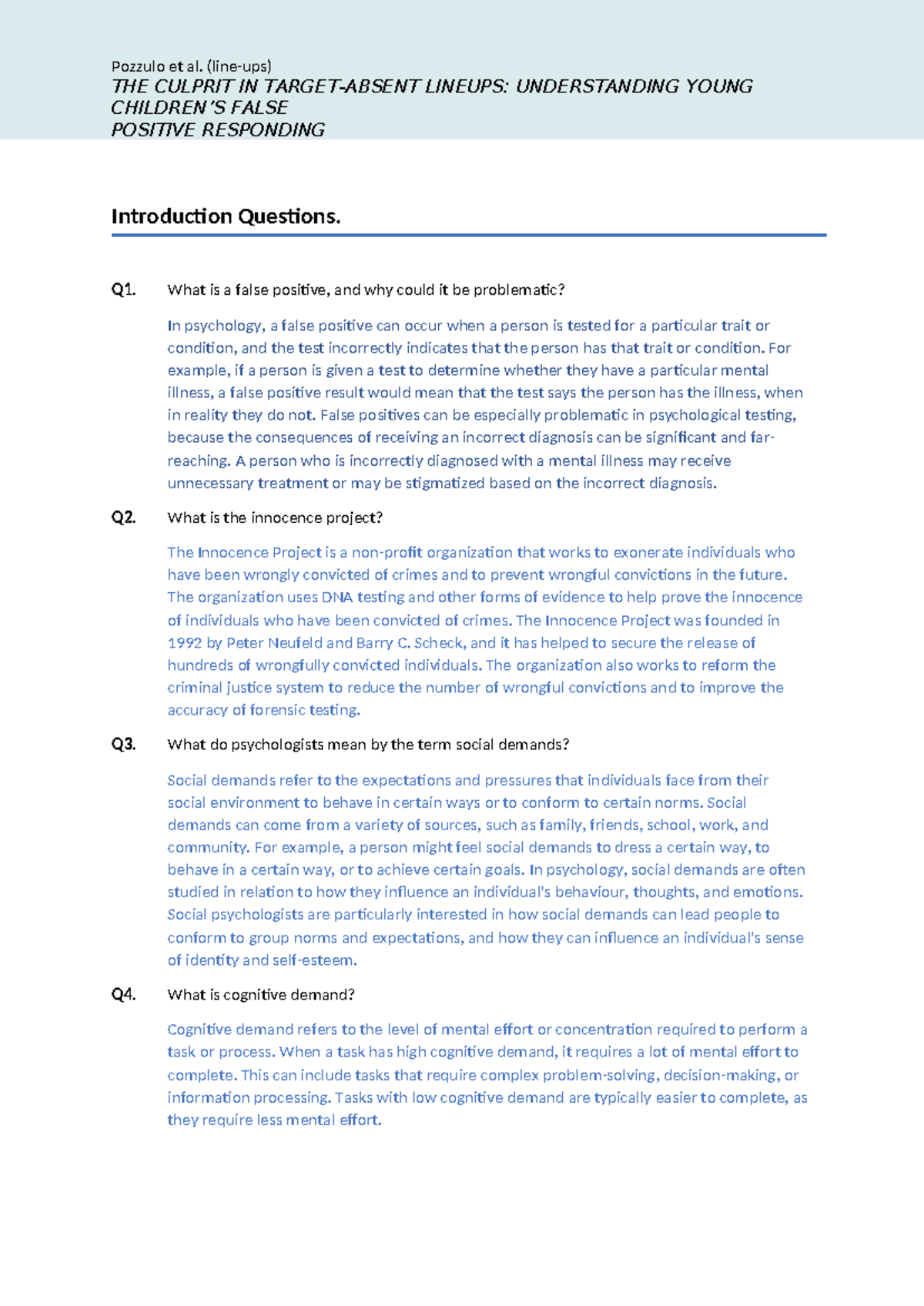 Answers-Pozzulo-workbook - THE CULPRIT IN TARGET-ABSENT LINEUPS ...
