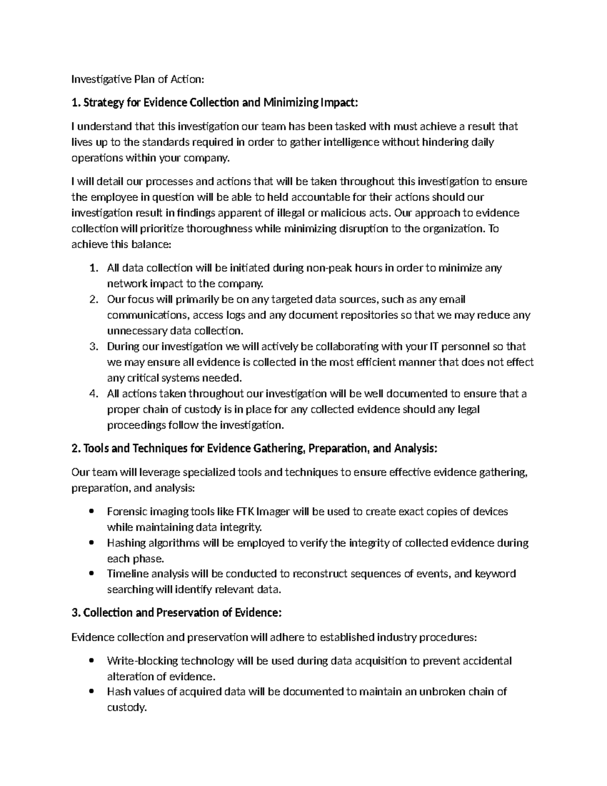 BFN1 Task 1 - Task 1 write up - Investigative Plan of Action: Strategy ...