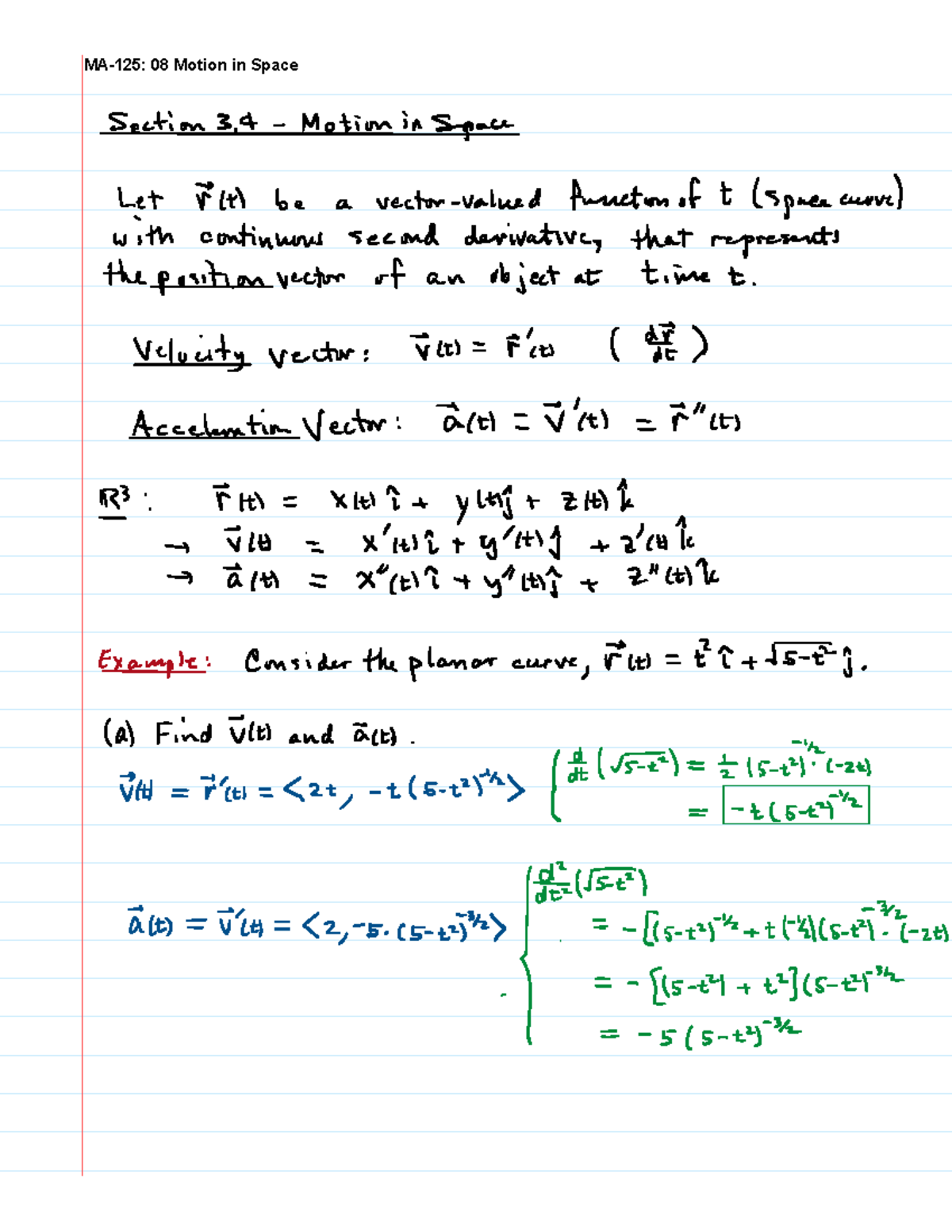 Motion in space professor miller ma 125 - MA 125 - MA-125: 08 Motion in ...