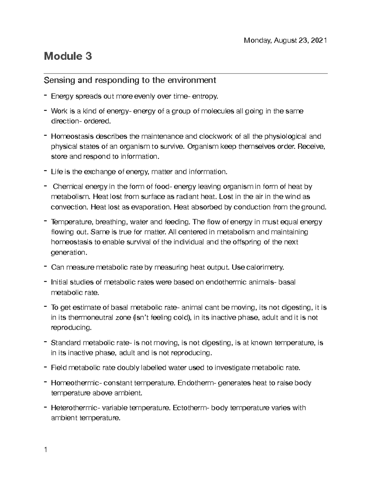 Topic 3 notes - Module 3 Sensing and responding to the environment ...