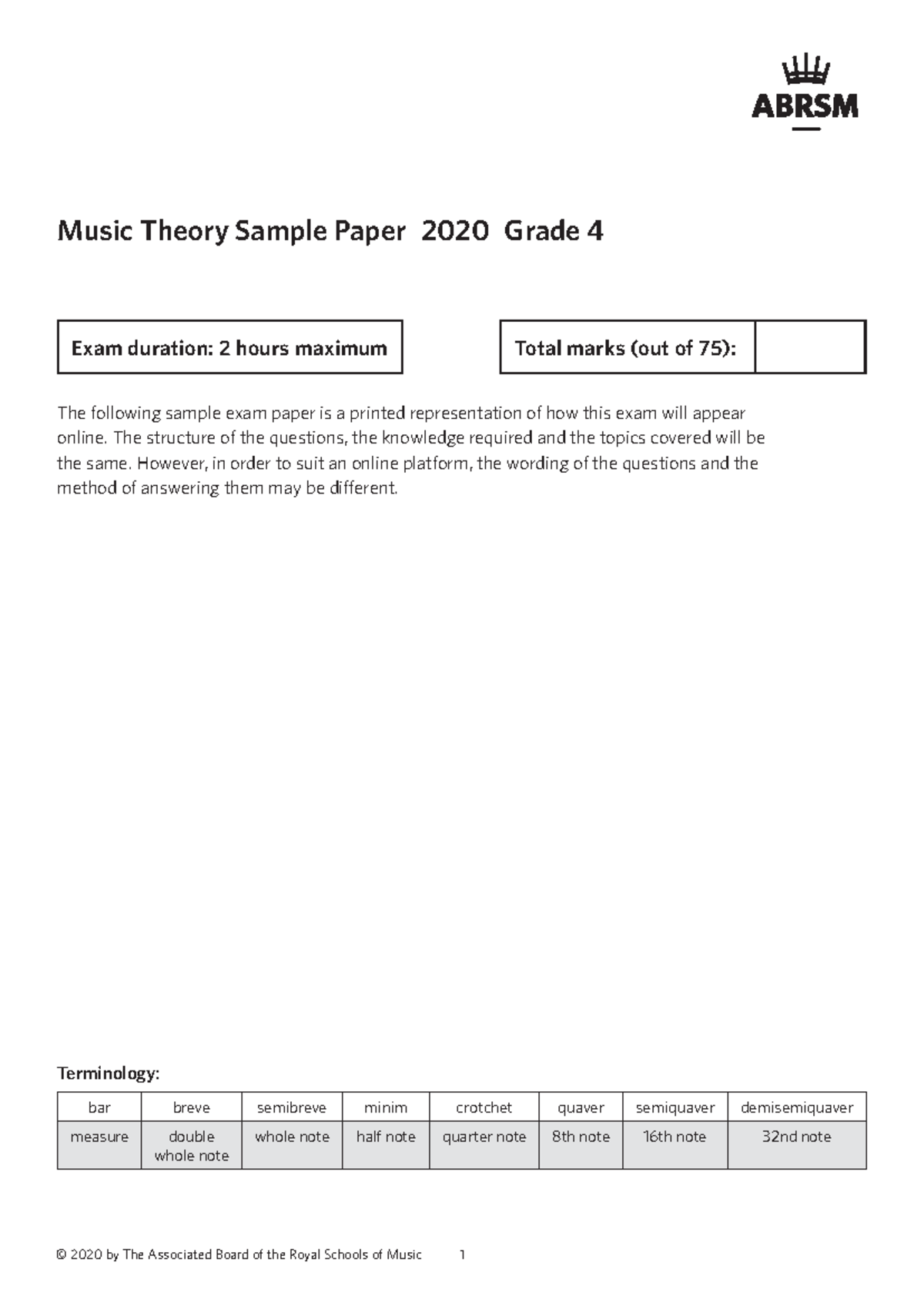 Music theory grade 4 sample paper 040621 - © 2020 by The Associated ...