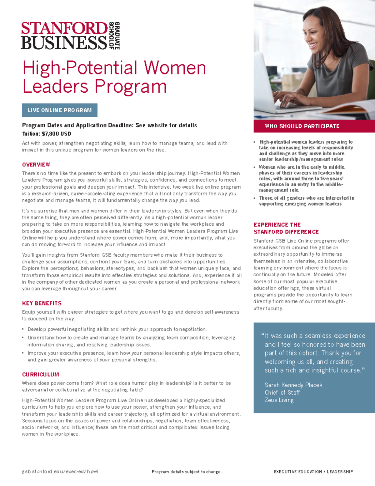 Stanford gsb brochure hpwl - WHO SHOULD PARTICIPATE “ It was such a ...