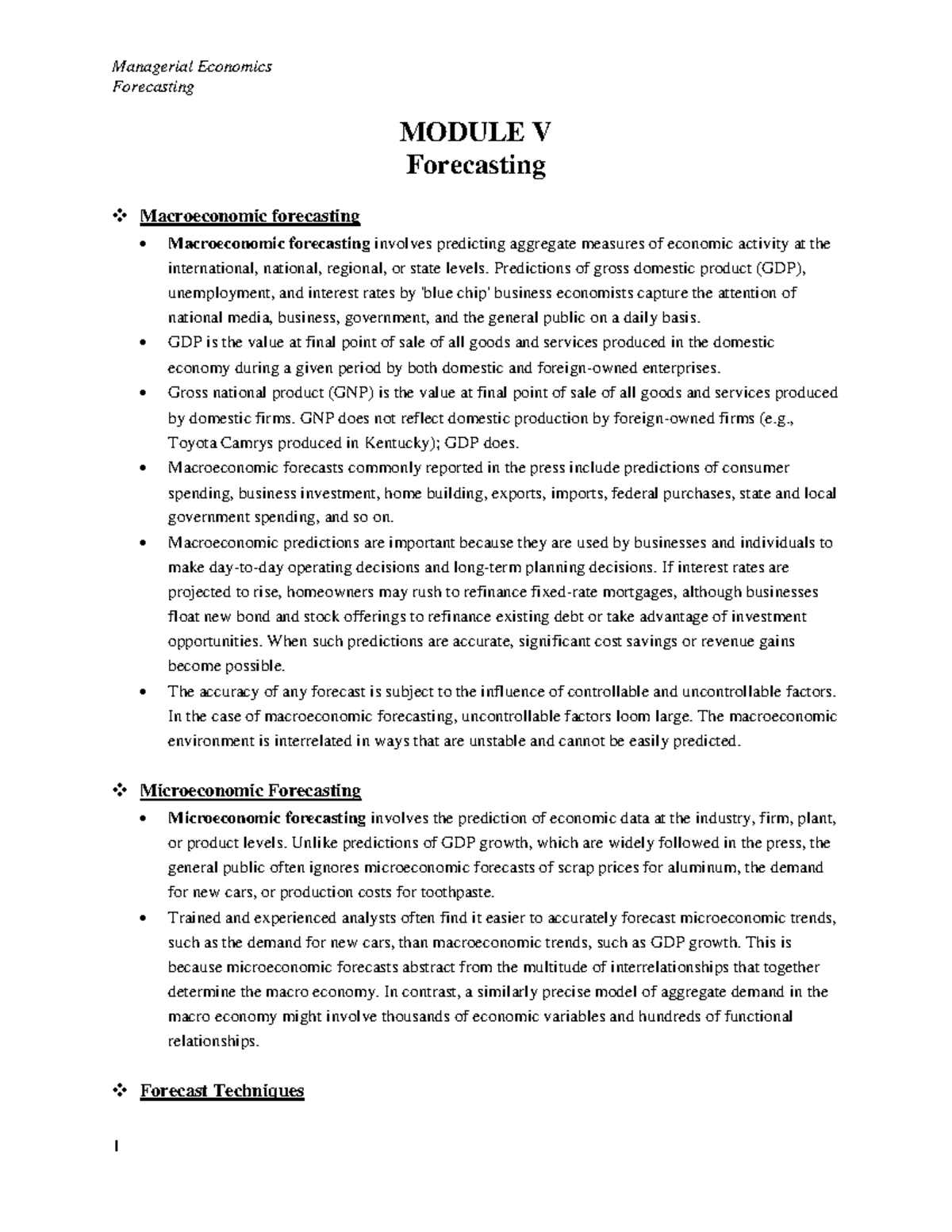 Module 5 Forecasting Forecasting Module V Forecasting Macroeconomic