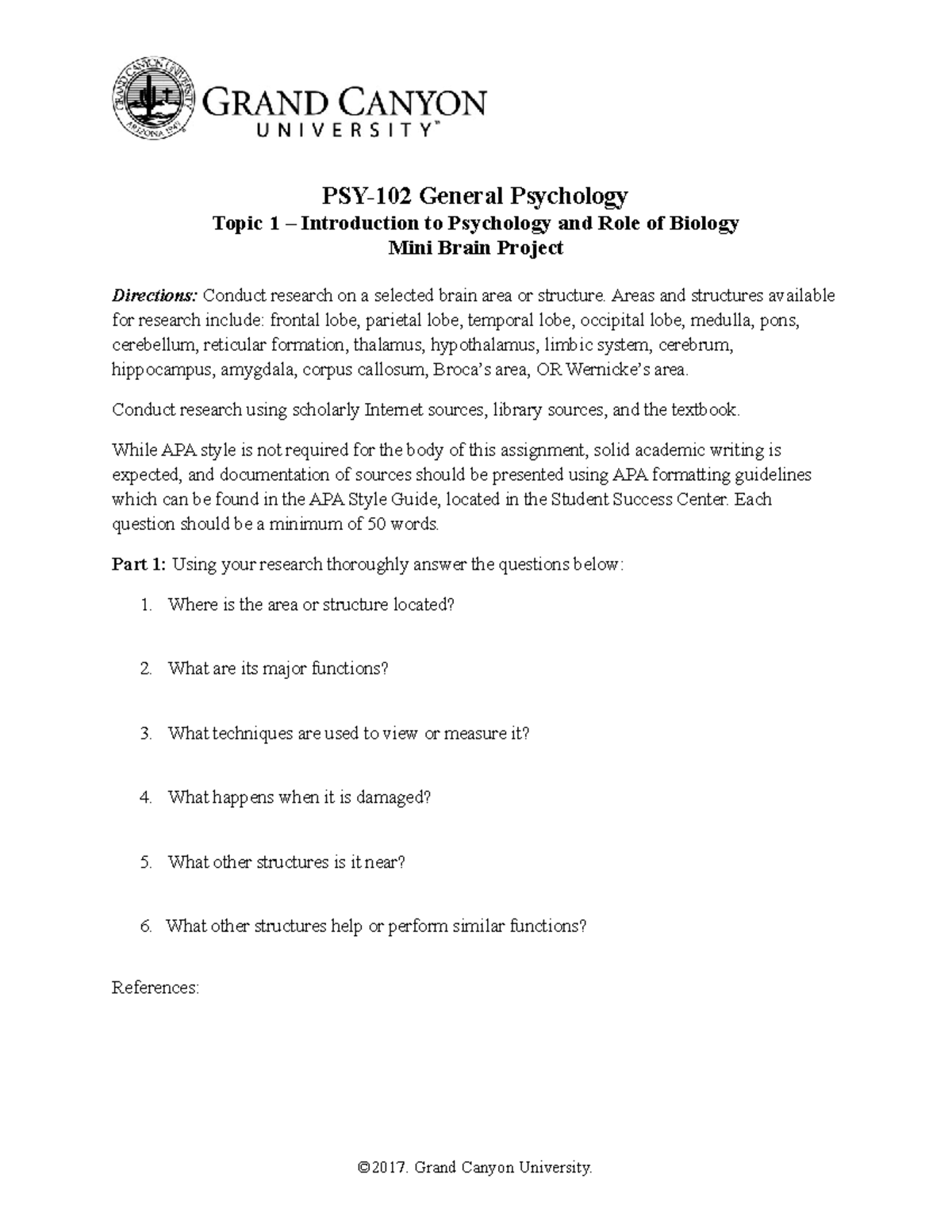 PSY 102 RS Mini Brain Project - PSY-102 General Psychology Topic 1 ...